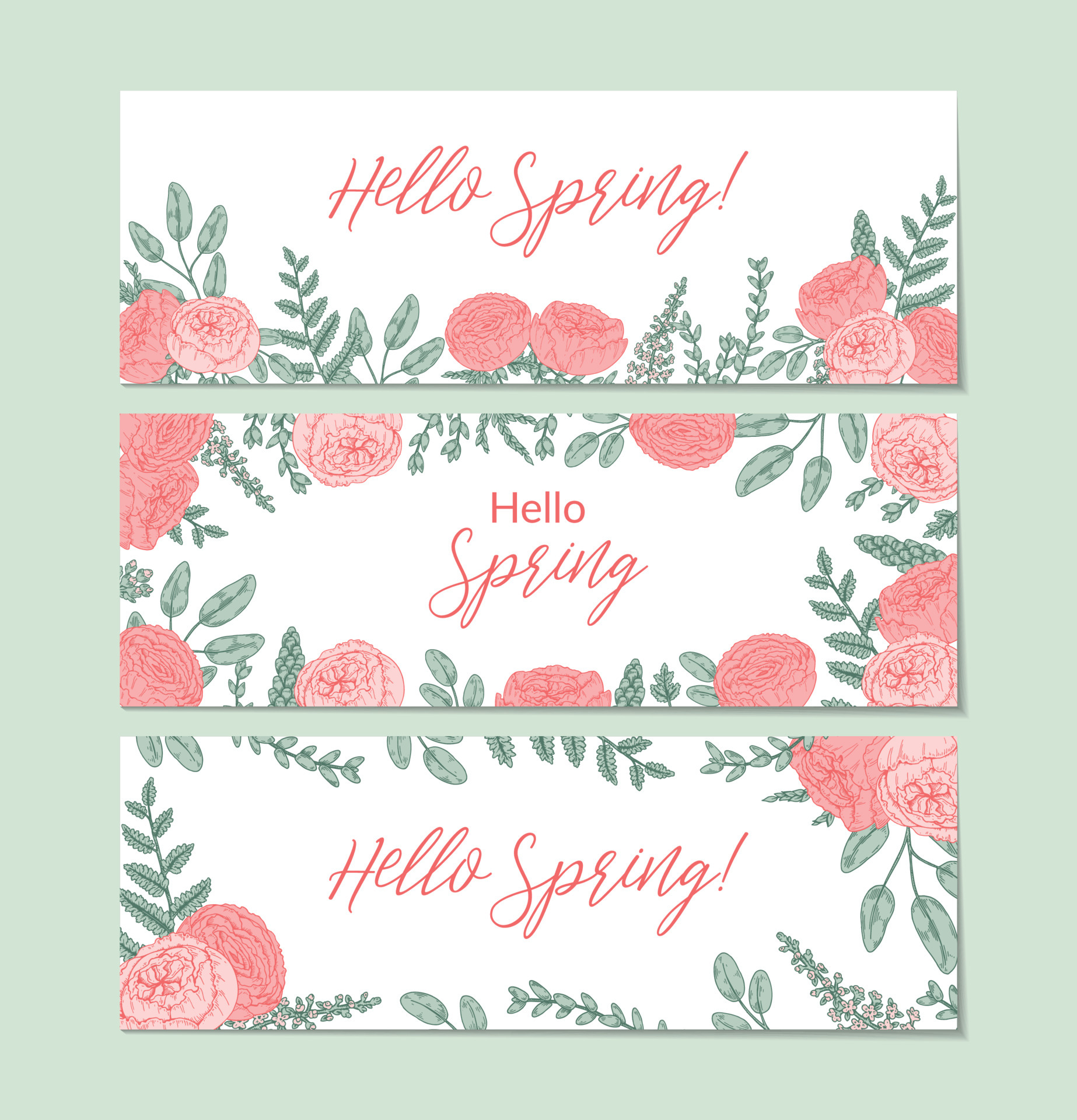 Set of gentle spring designs with floral elements. Hand drawn vector ...