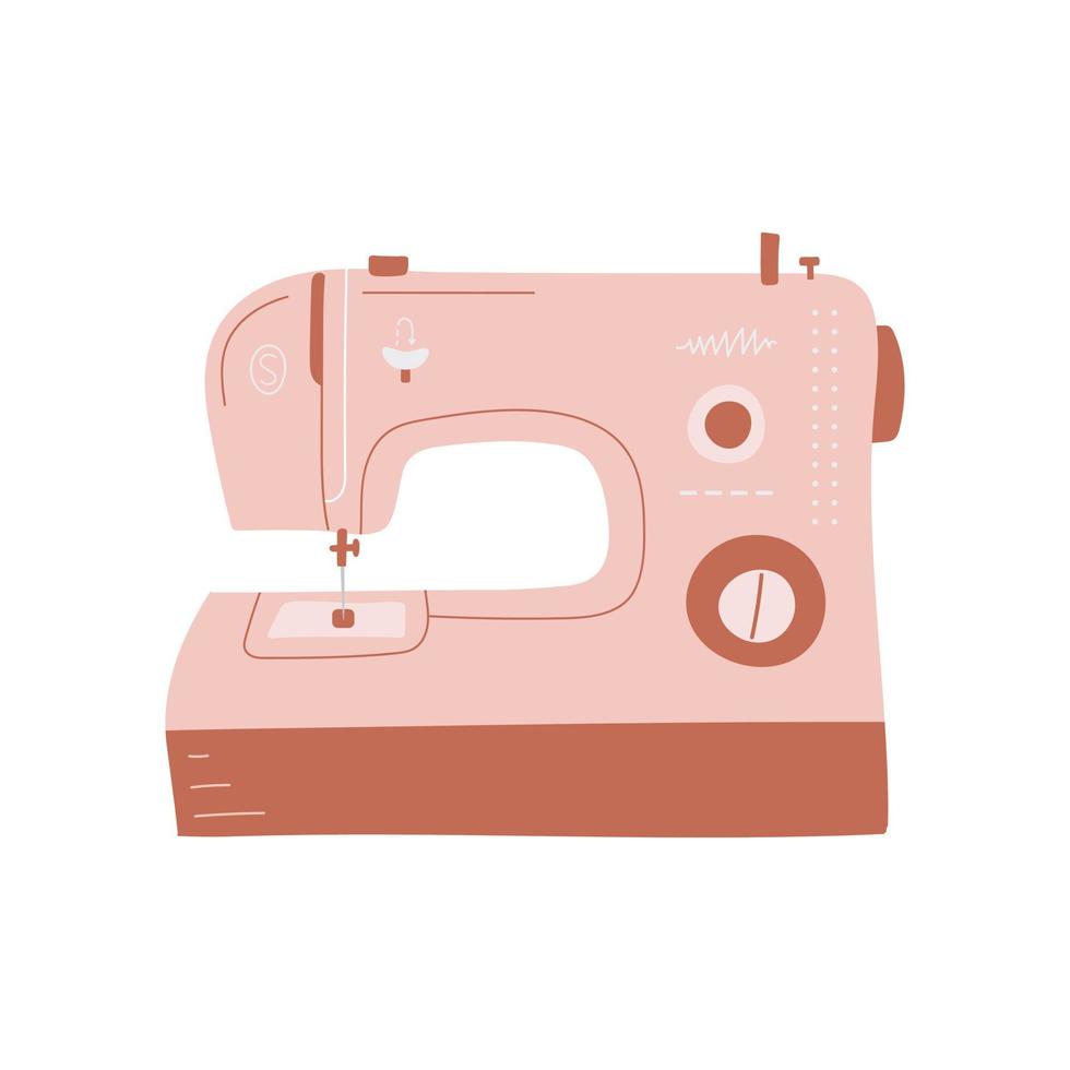 Trendy Cute Pink Sewing Machine Isolated On White Background Vector