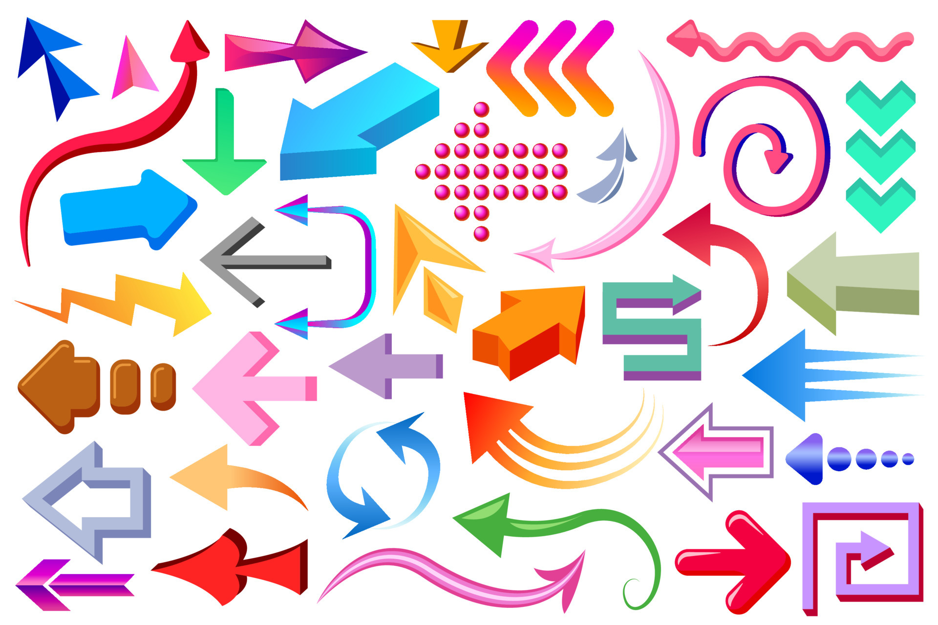 Pointing, directional arrow set. Colorful, flat, isometric, 3D rendering, vector arrows isolated ...