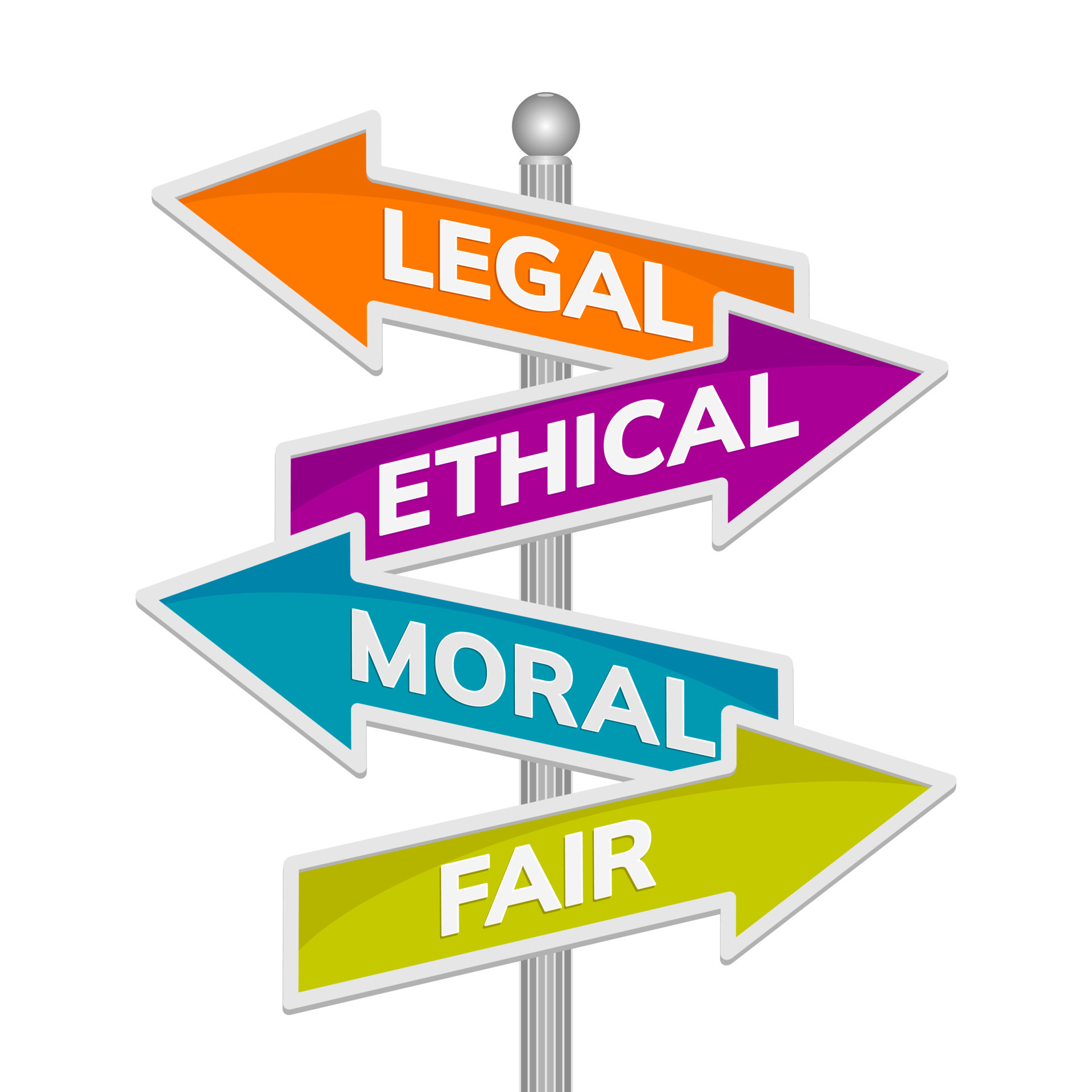 Legal Ethical Moral And Fair Words On Signpost Isolated On White legal-ethical-moral-and-fair-words-on-signpost-isolated-on-white