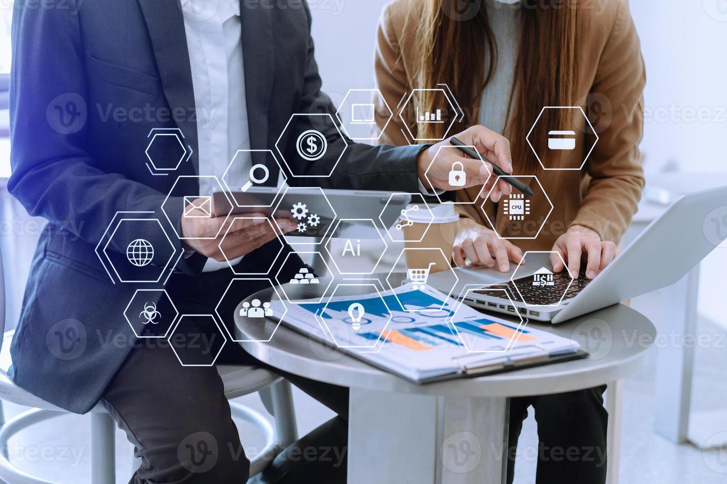 Co working process, team working.Coding software developer work with AR ...