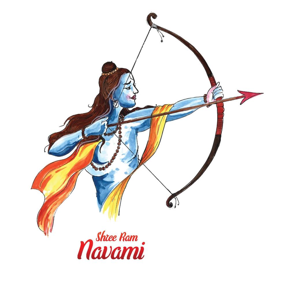 Lord Rama Shree Ram Navami Festival Wishes Card Watercolor Background