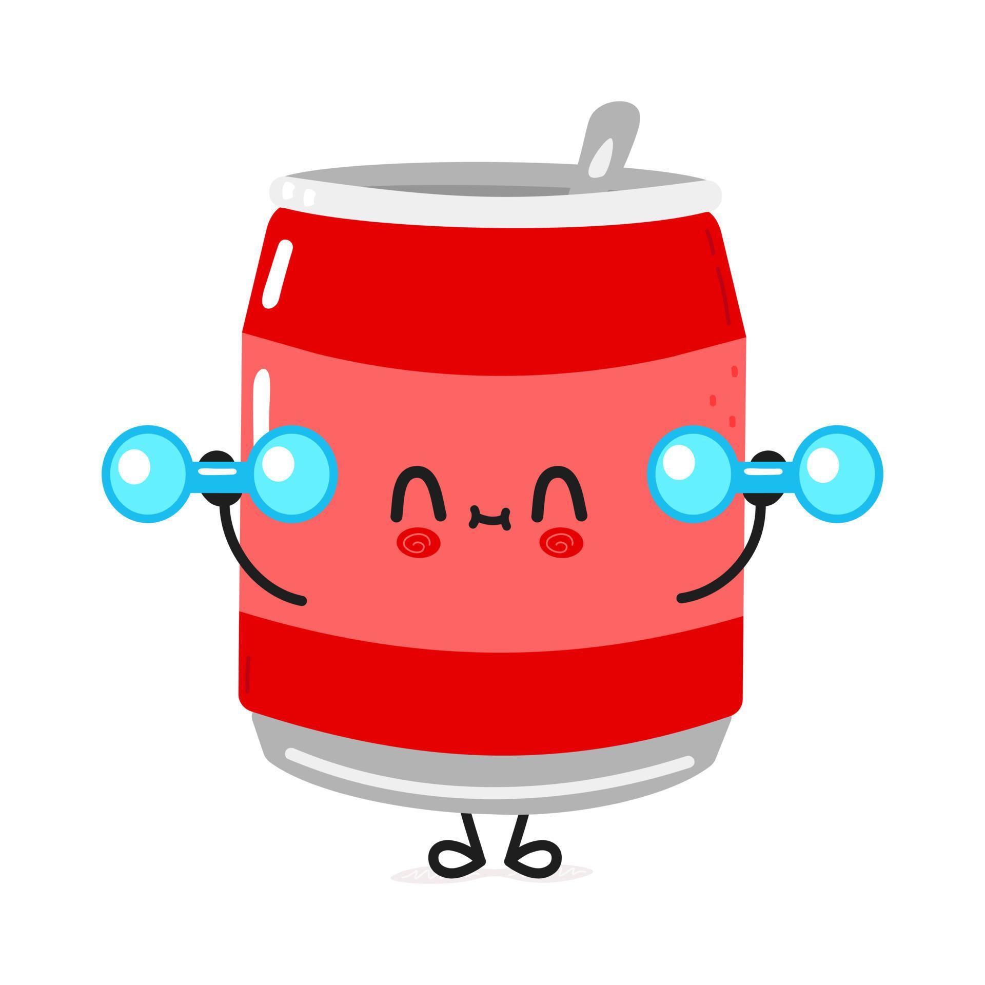 Linda lata divertida de personaje de refresco con pesas. icono de ...