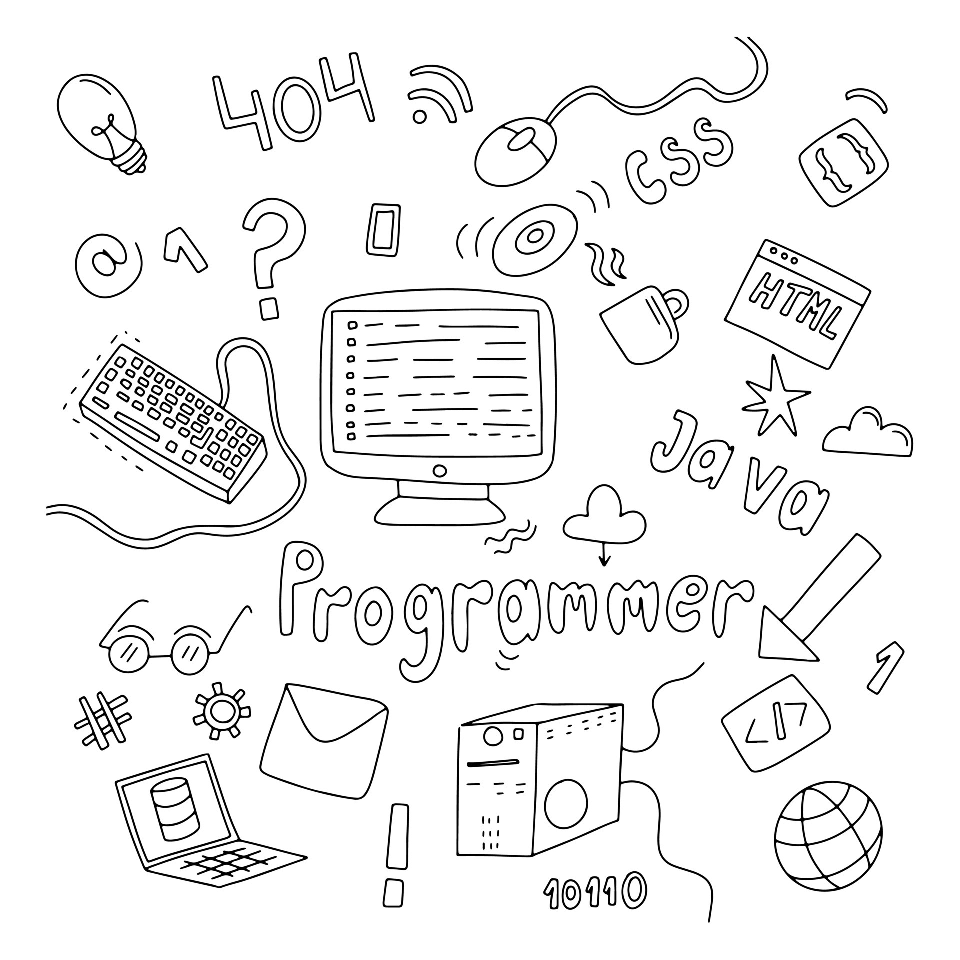 A set of doodle icons on the topic of programming 6994217 Vector Art at Vecteezy