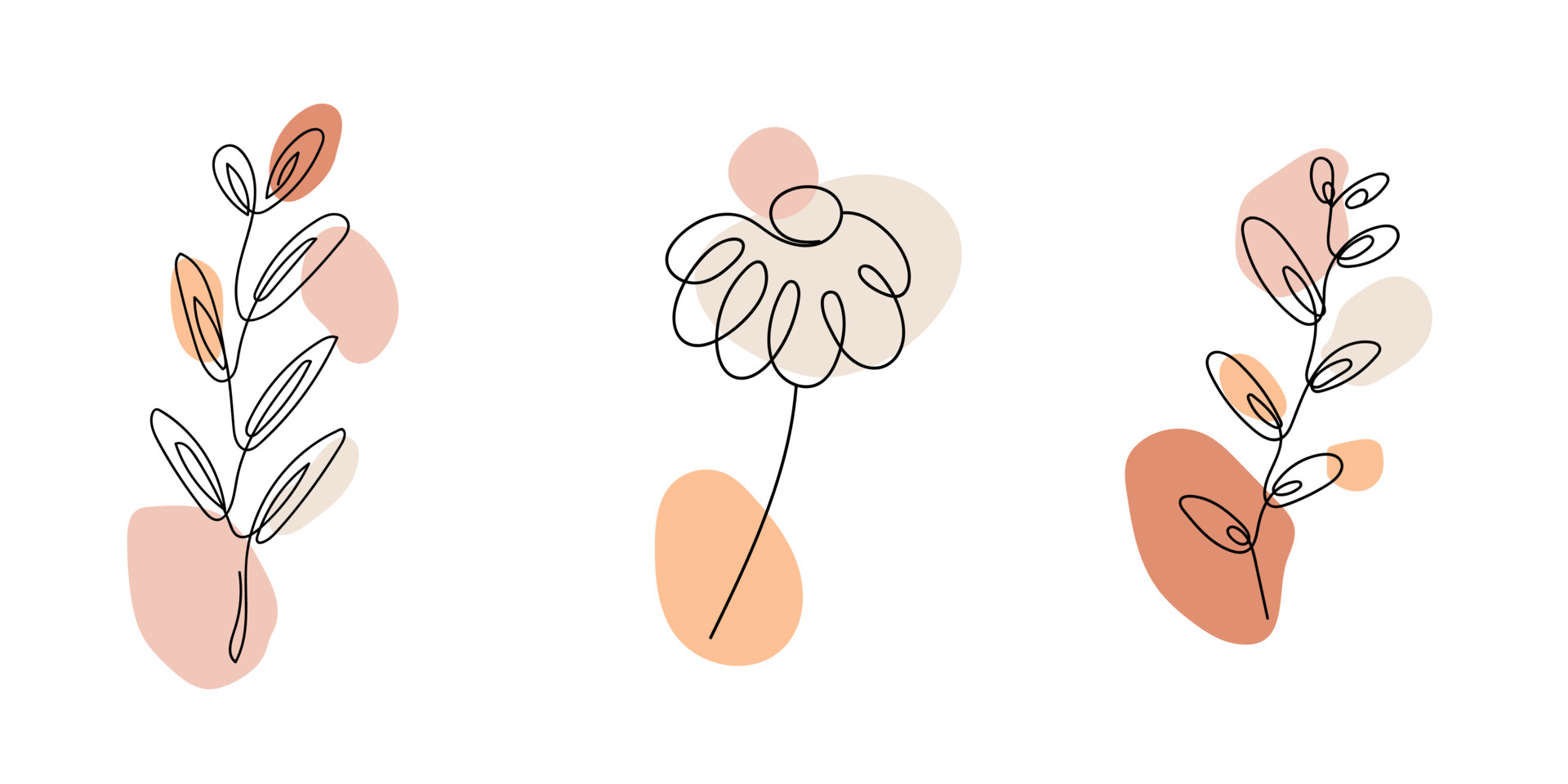 Botanical line art vector set. Abstract minimalist line art elements ...