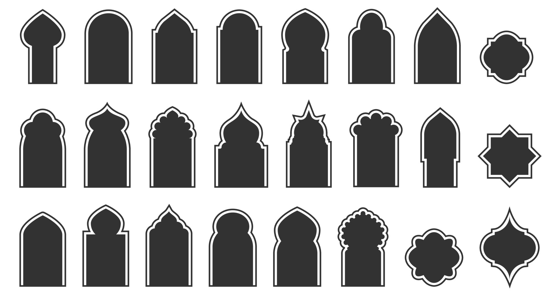 Set Of Arabic Windows And Doors Silhouette Of Islamic Architecture Elements Vector Eps 10