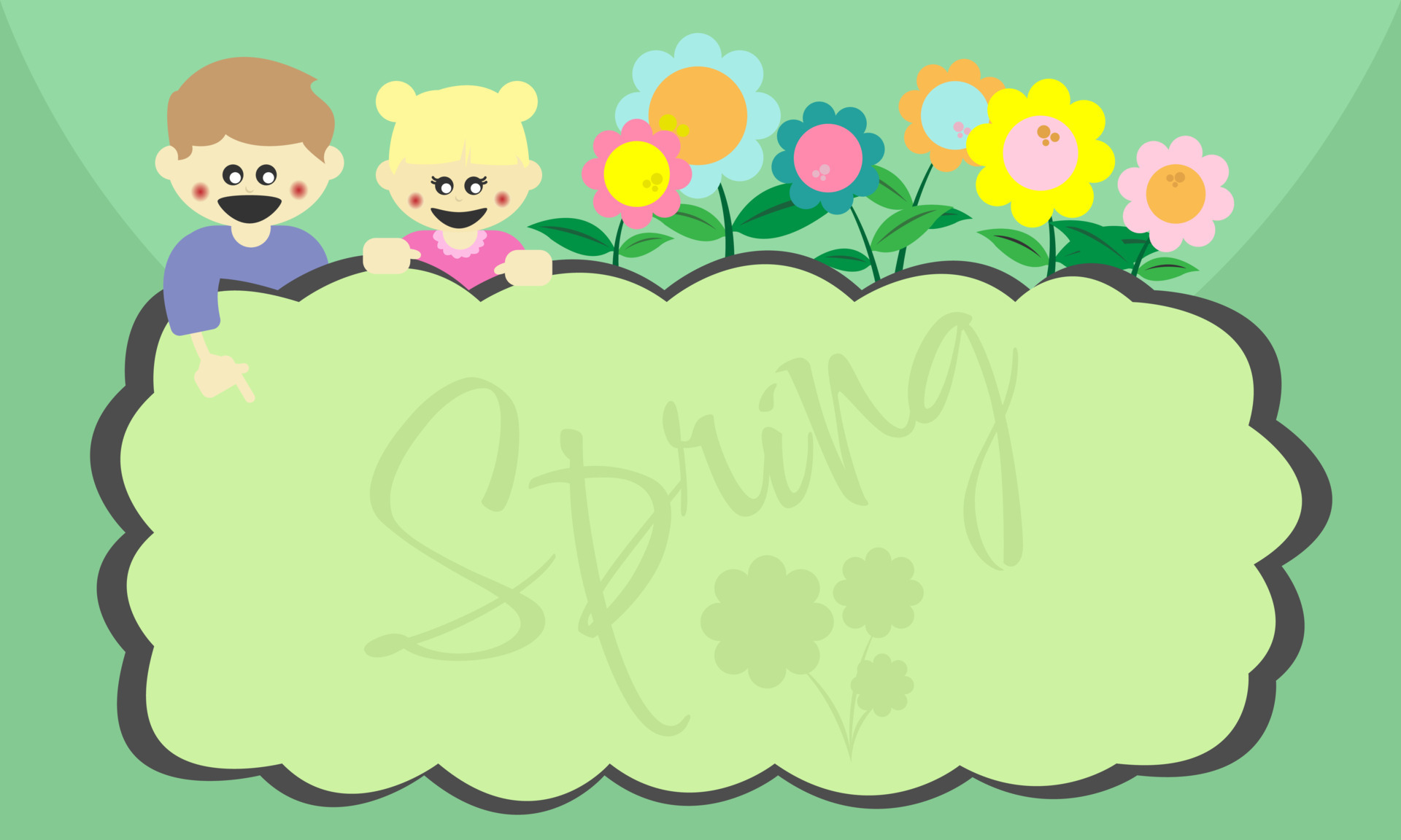 Spring background with two children and copy space area. Suitable for ...