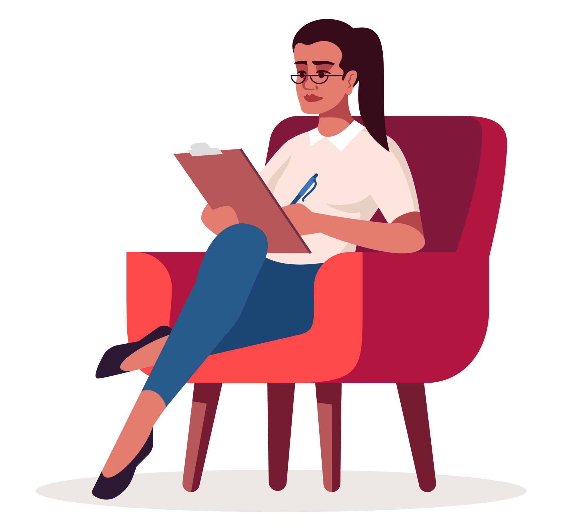 Female Clinical Therapist Semi Flat Rgb Color Vector Illustration