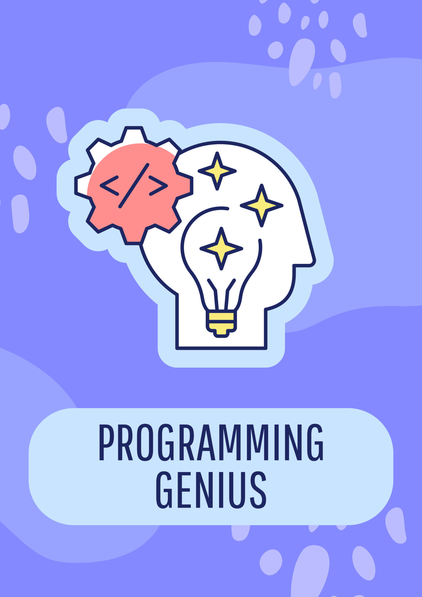 Genius programmer greeting card with color icon element. Regaining developer motivation ...