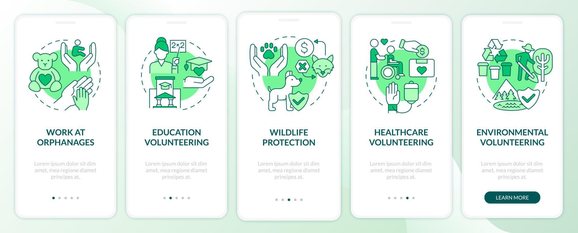 Volunteering Work Green Onboarding Mobile App Page Screen Social Aid