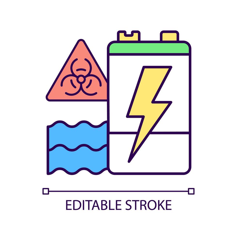 Battery water contamination threat RGB color icon. Hazardous chemicals ... Battery water contamination threat RGB color icon. Hazardous chemicals ...