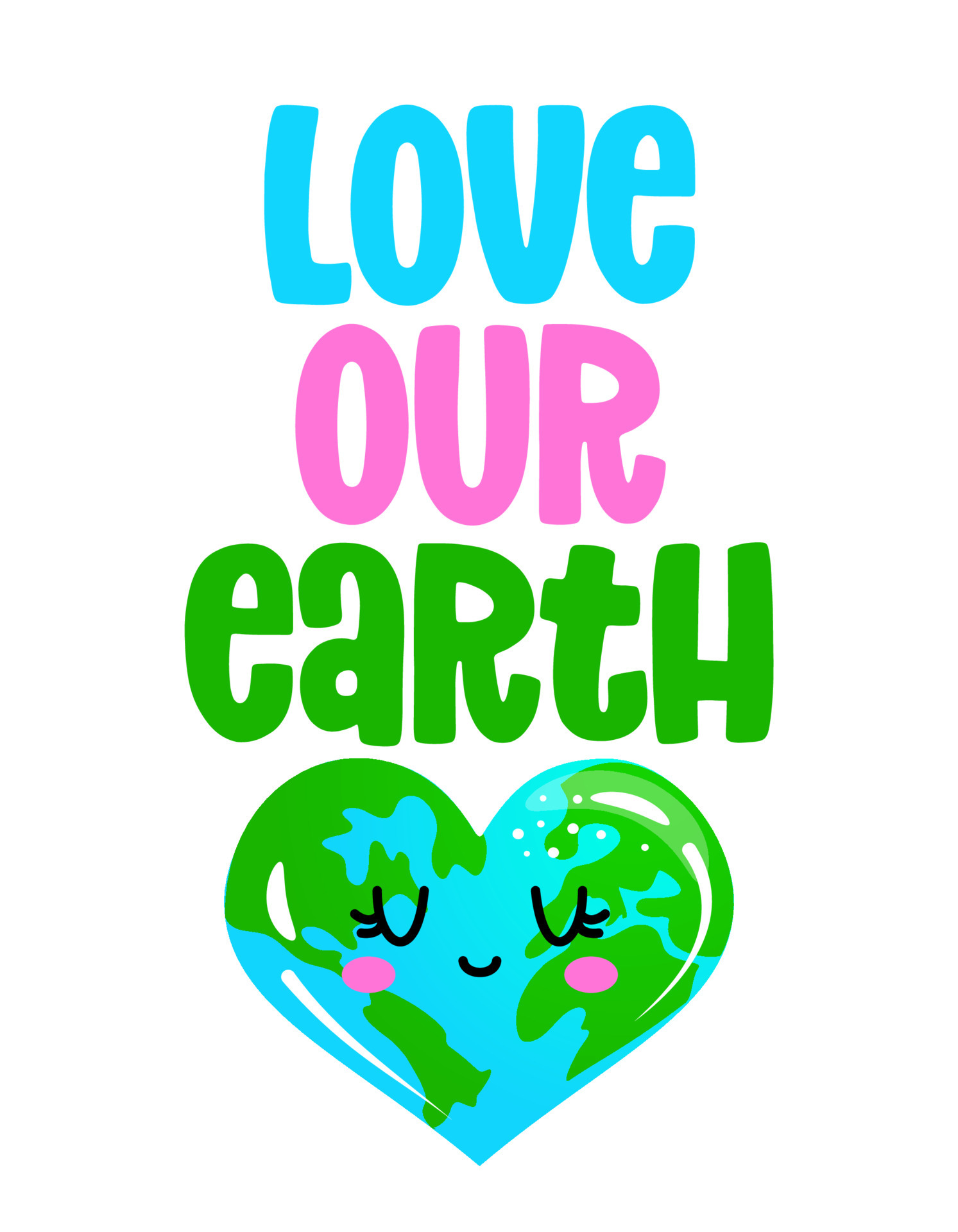 Love our Earth - Earth Day kawaii drawing with heart shape Earth ...