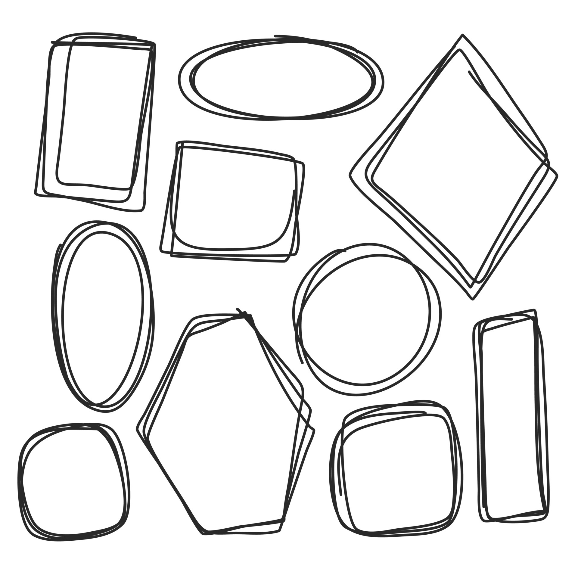 Vector set of scribble doodle frames. Geometric shapes oval, square ...