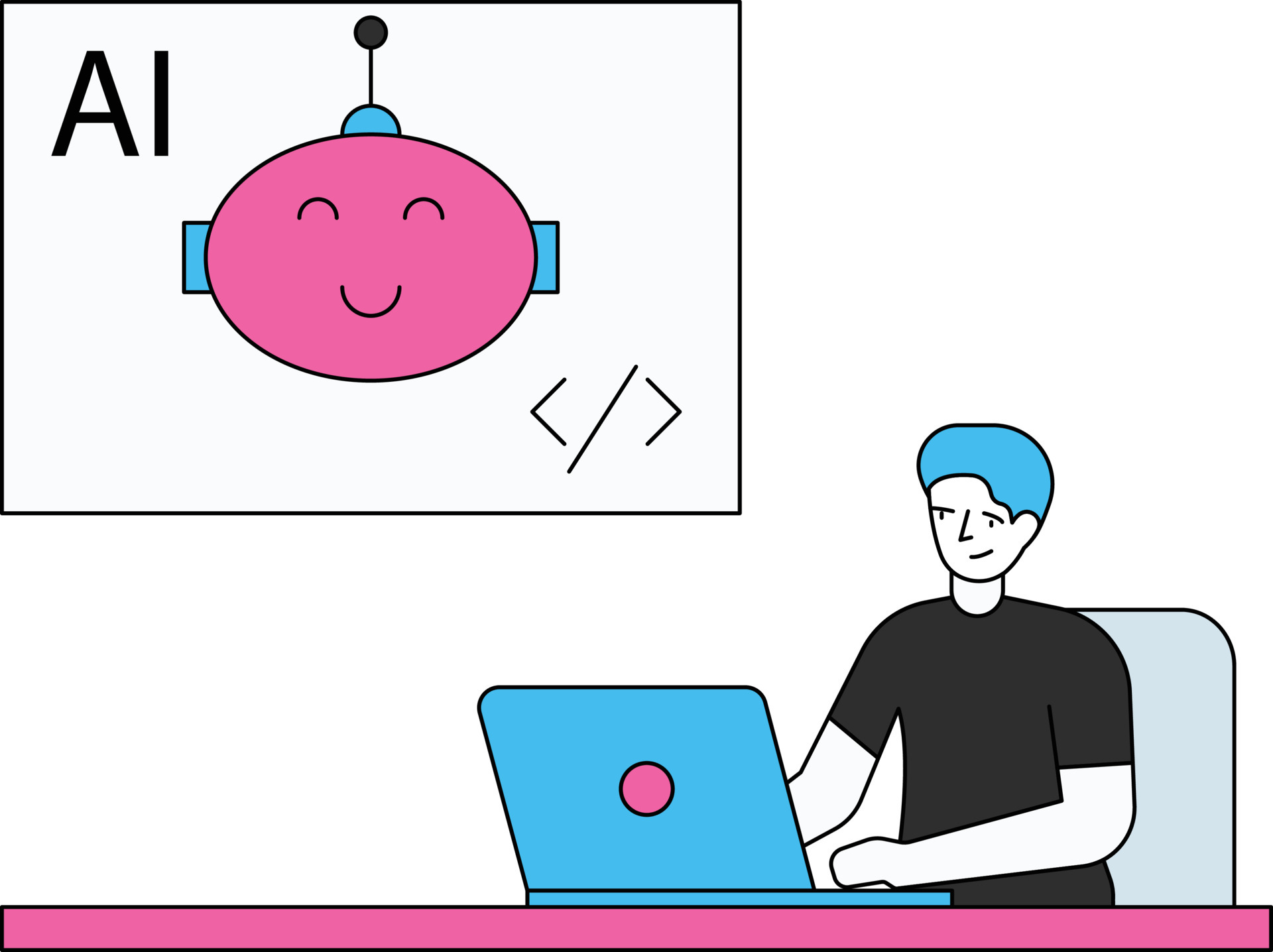 The boy is working on AI coding on his laptop. 7017321 Vector Art at ...