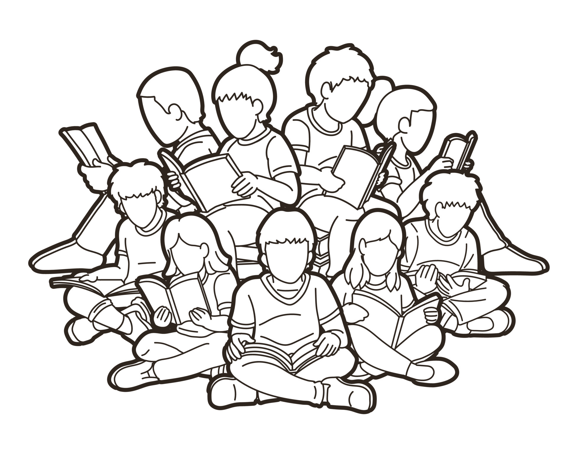 outline Group of Children Reading Books 7017689 Vector Art at Vecteezy outline Group of Children Reading Books 7017689 Vector Art at Vecteezy