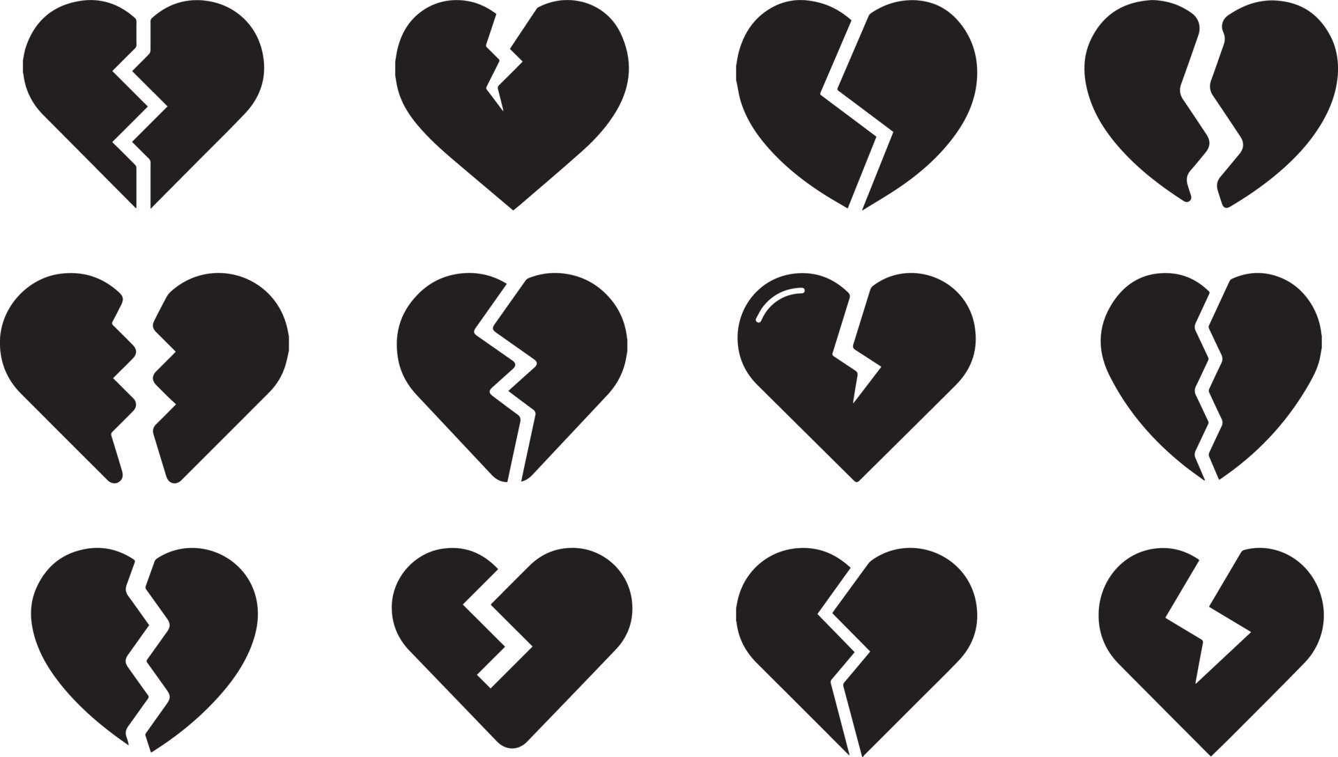 black broken heart set. broken heart shaped symbols. 7033119 Vector Art ...