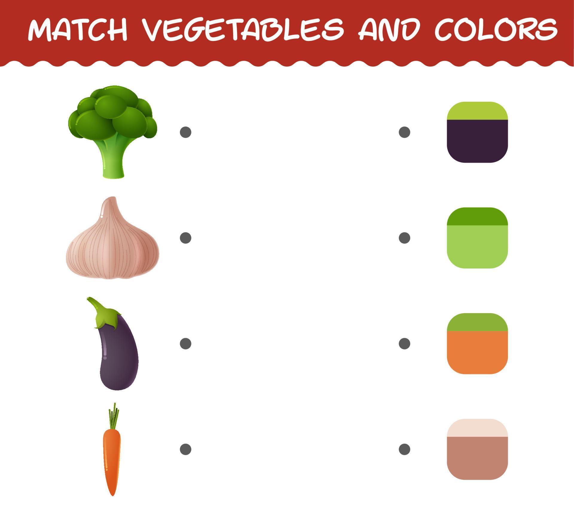 Match cartoon vegetables and colors. Matching game. Educational game ...