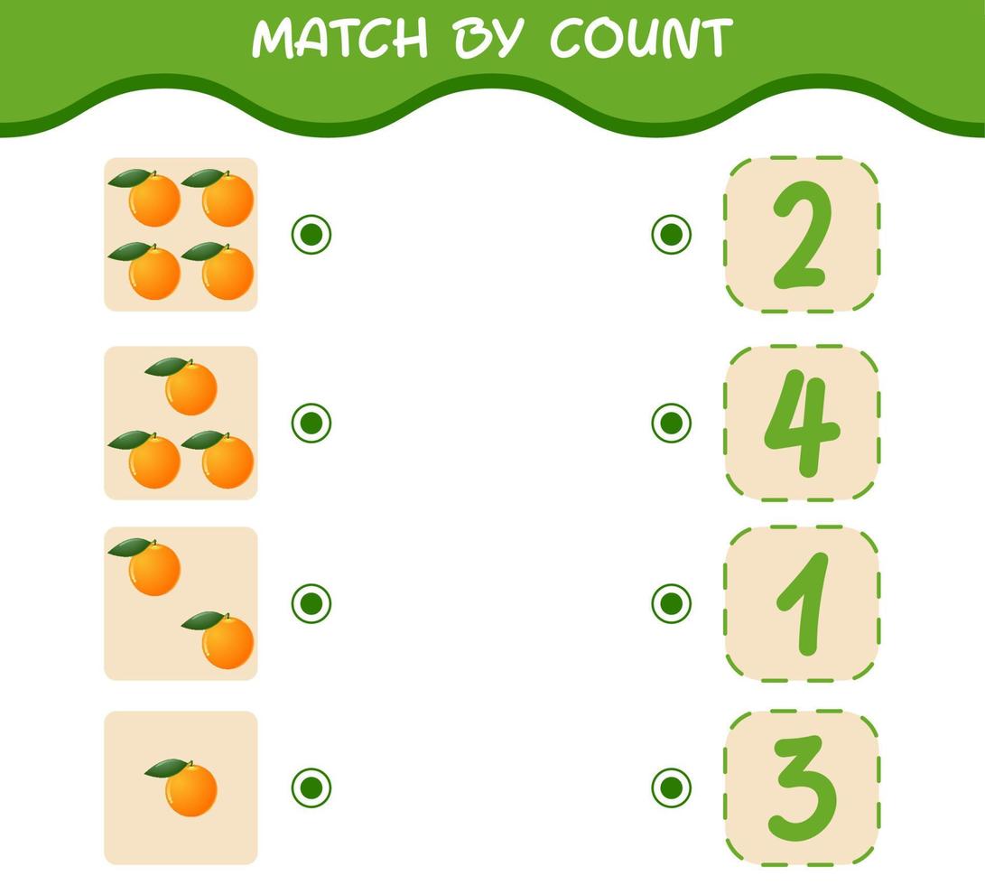 Match by count of cartoon oranges. Match and count game. Educational ...