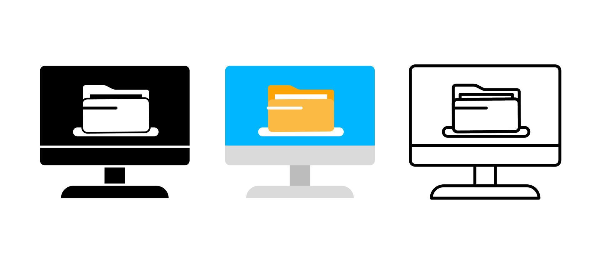 File set. Document filing vector icon set with pc. Editable row set ...