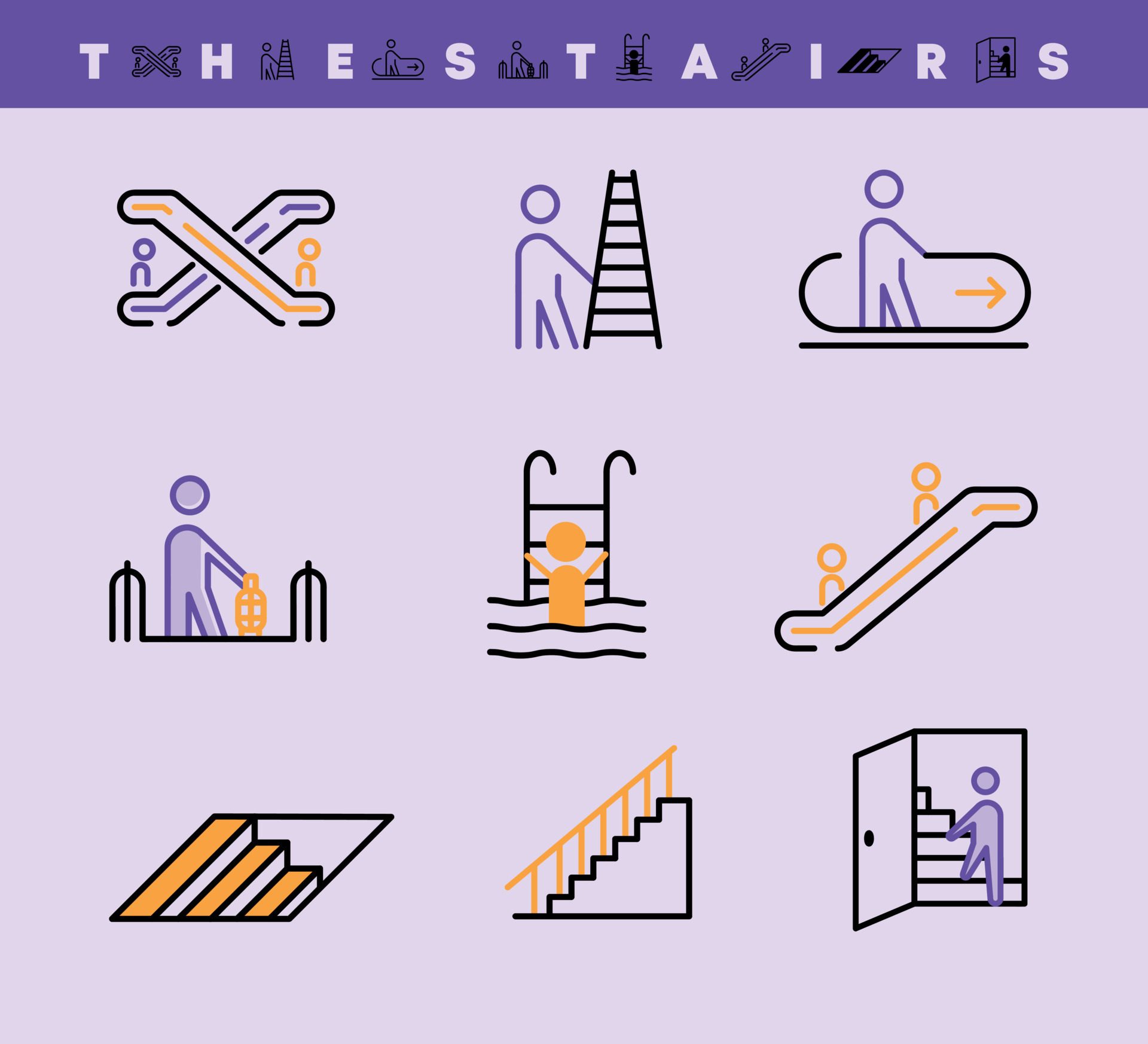 Ladder icon set. Escalator, downstairs and escalator stairs icon set ... Ladder icon set. Escalator, downstairs and escalator stairs icon set ...