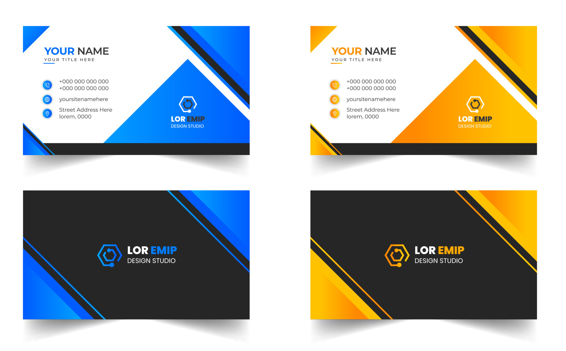 Blue and yellow modern creative business card design template. unique ... Blue and yellow modern creative business card design template. unique ...