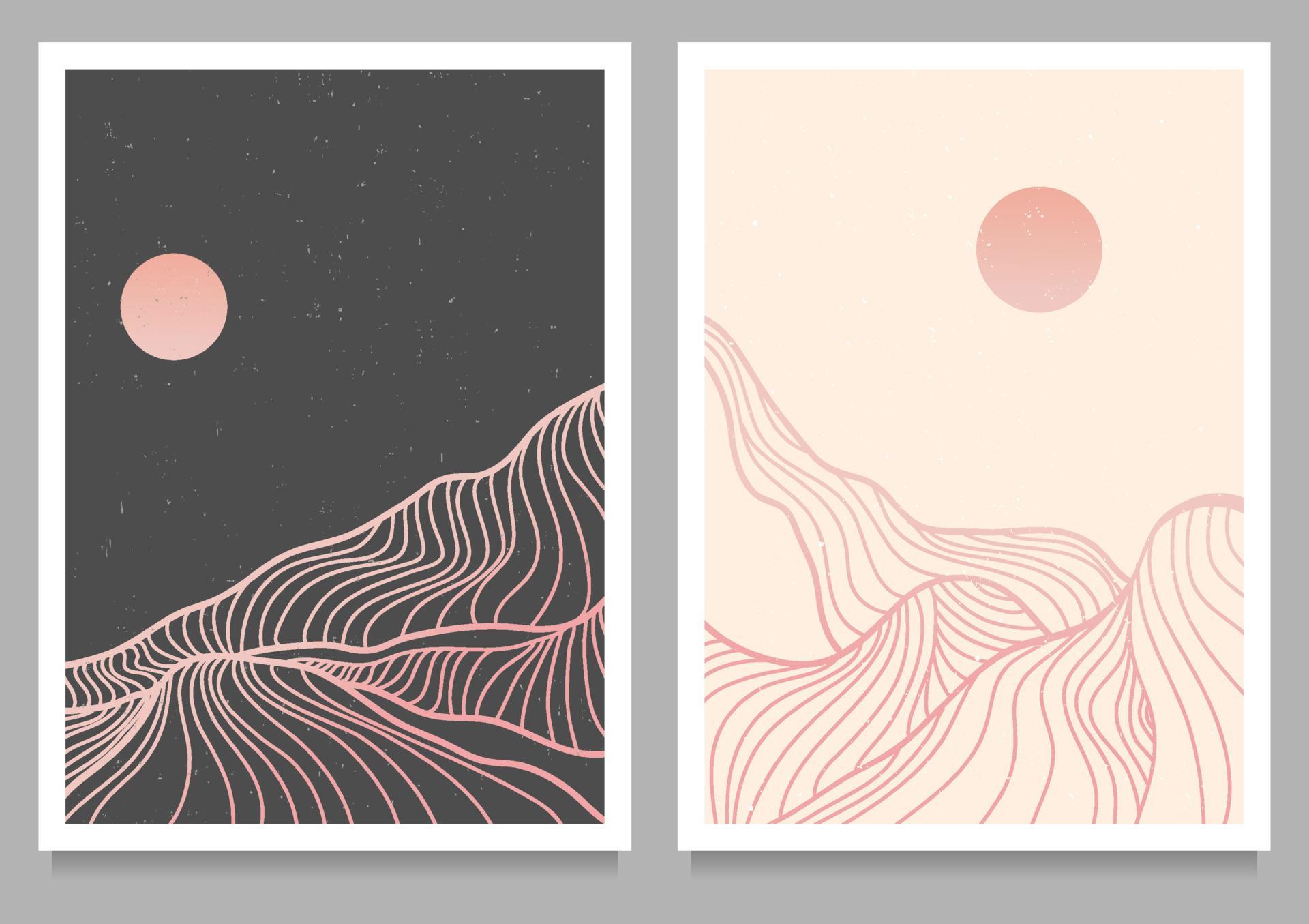 set of creative minimalist modern line art print. Abstract mountain contemporary aesthetic ...