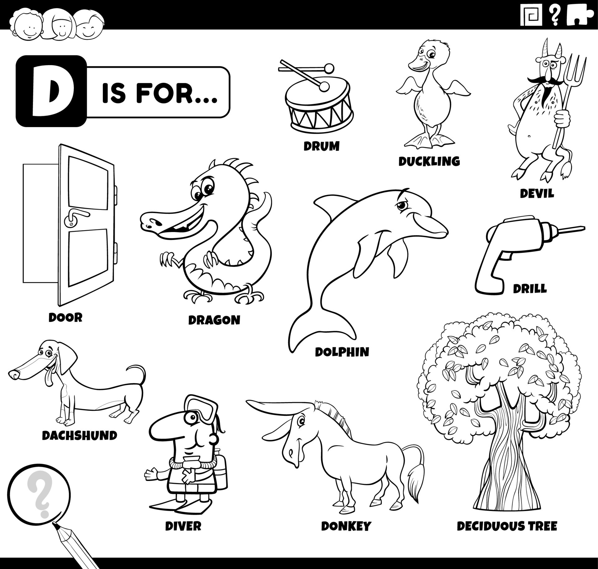 Letter D Words Educational Set Coloring Book Page 7048095 Vector Art At letter-d-words-educational-set-coloring-book-page-7048095-vector-art-at