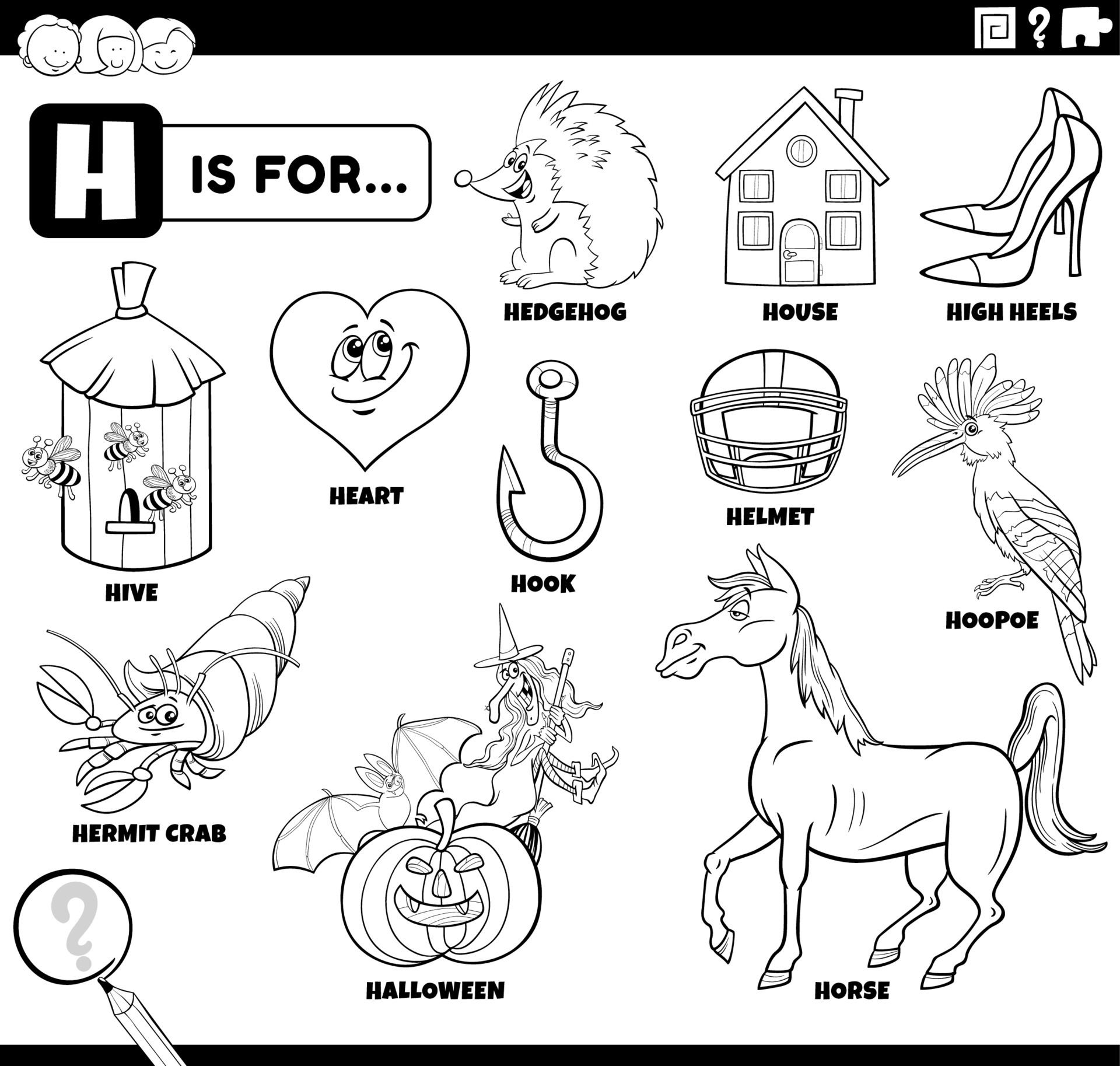 Letter H Words Educational Set Coloring Book Page 7048117 Vector Art At letter-h-words-educational-set-coloring-book-page-7048117-vector-art-at