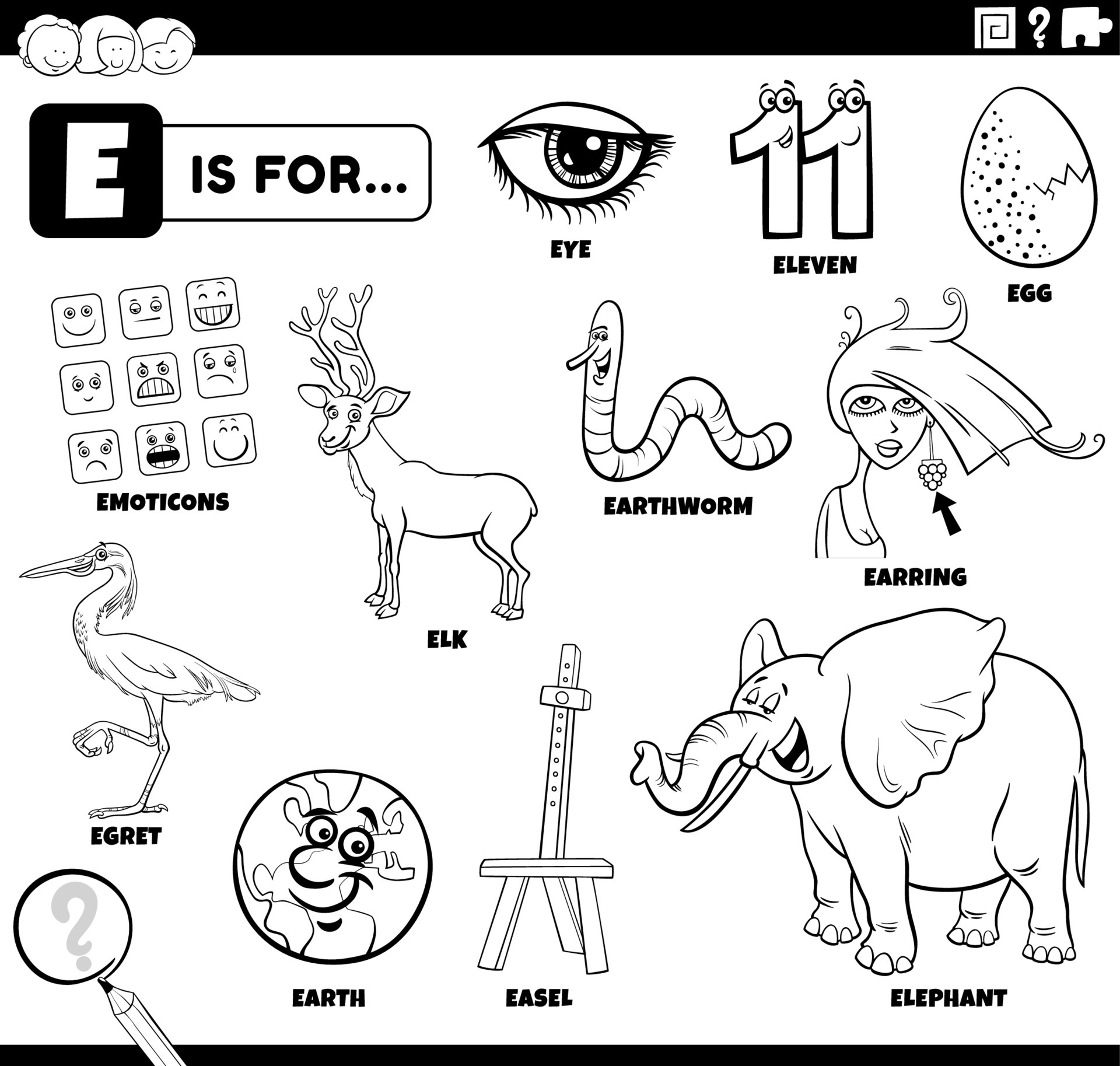 Letter E Words Educational Set Coloring Book Page 7048230 Vector Art At letter-e-words-educational-set-coloring-book-page-7048230-vector-art-at