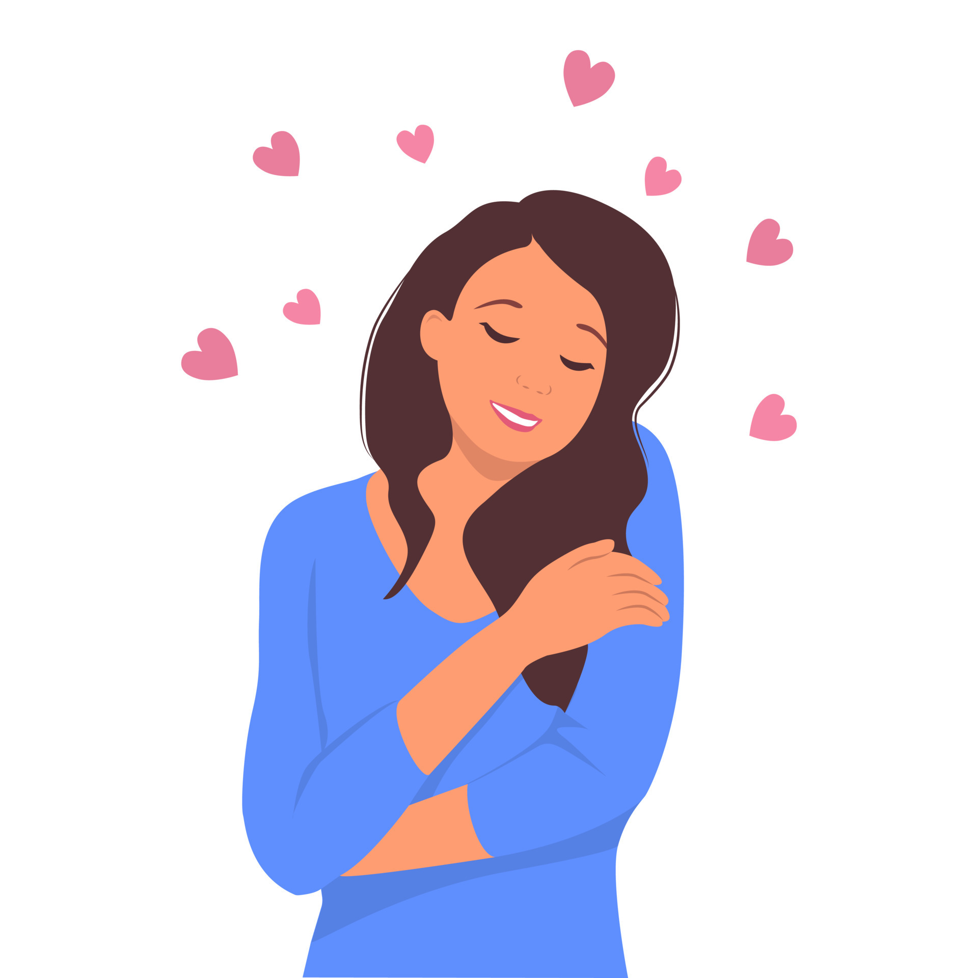 Happy Woman Hugging Herself Love Concept Of Yourself Body Vector