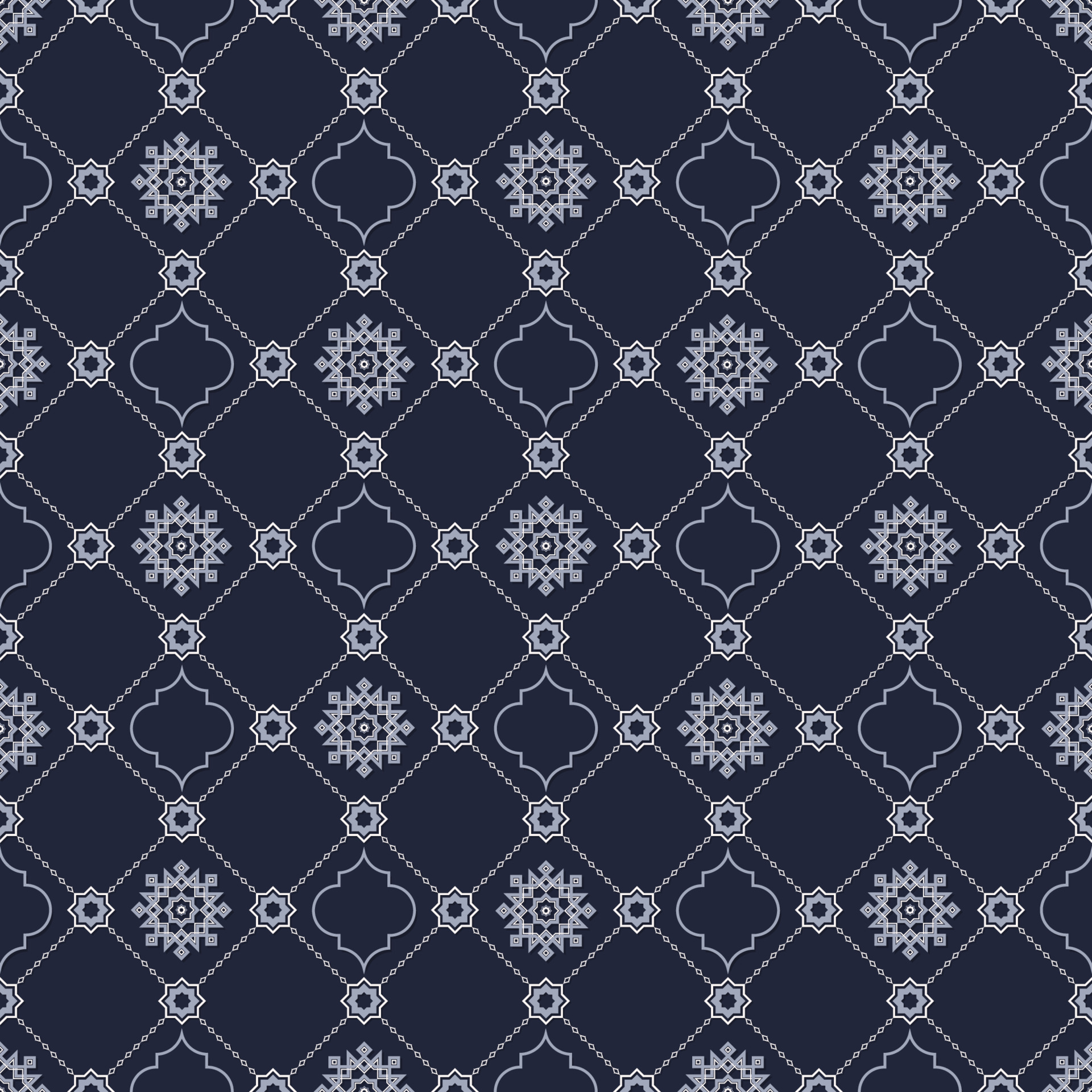 Islamic geometric star and quatrefoil shape grid seamless pattern blue ...