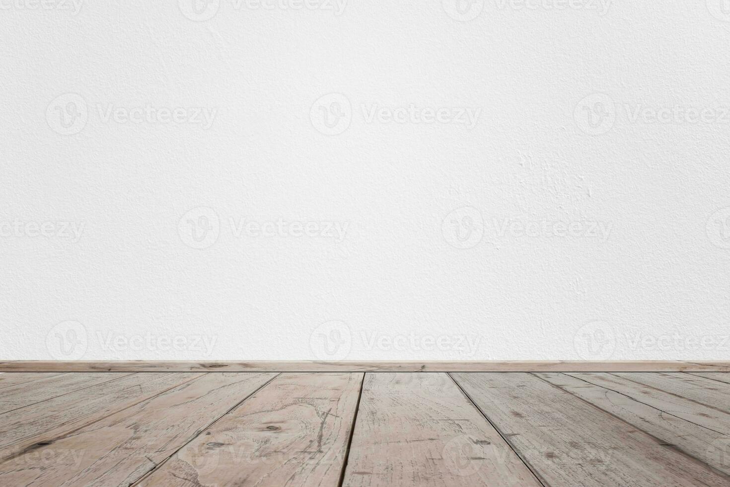 Empty interior room with white cement wall texture and brown wooden ...