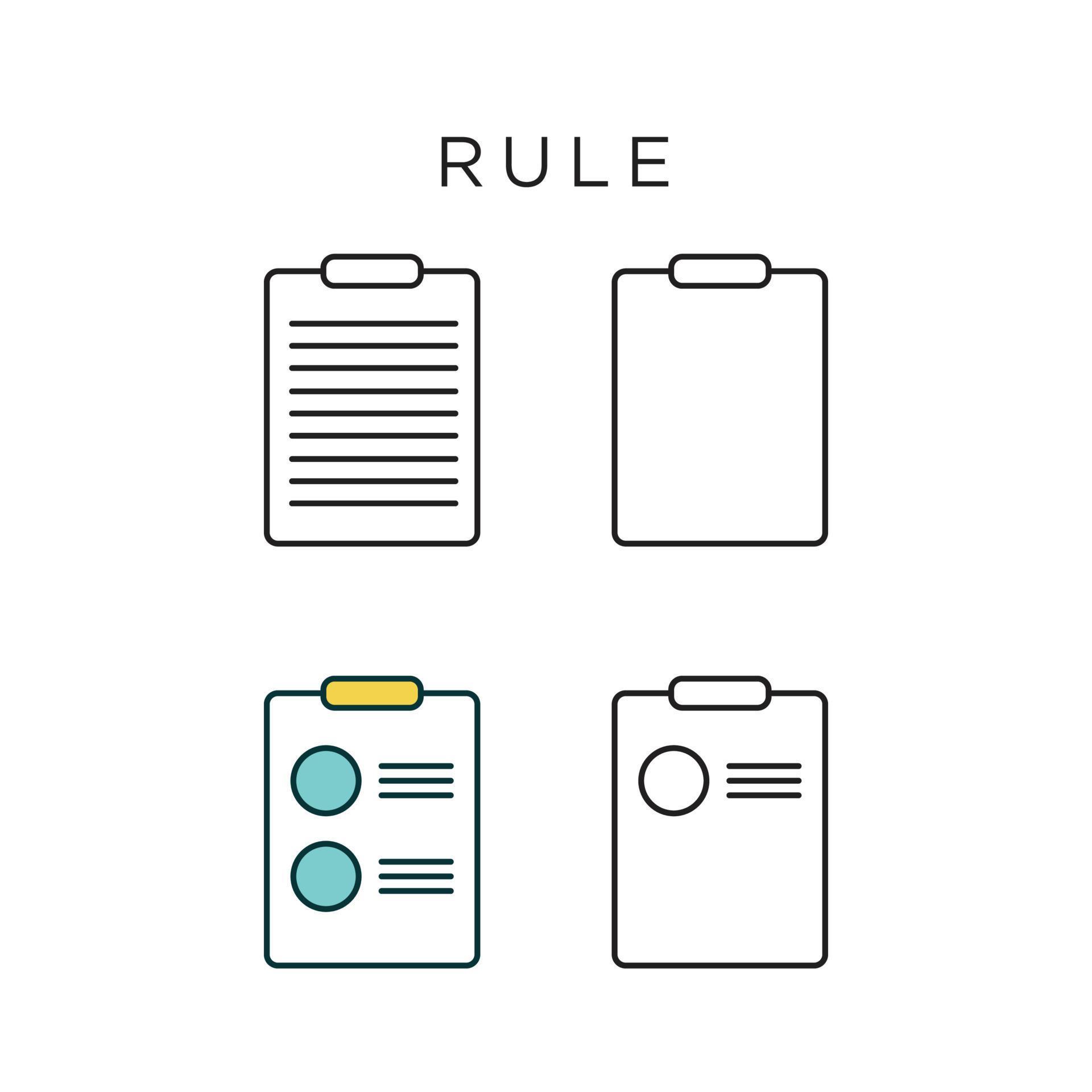 Rule icons filled, thin line, outline, and stroke styles. Rules vector ...