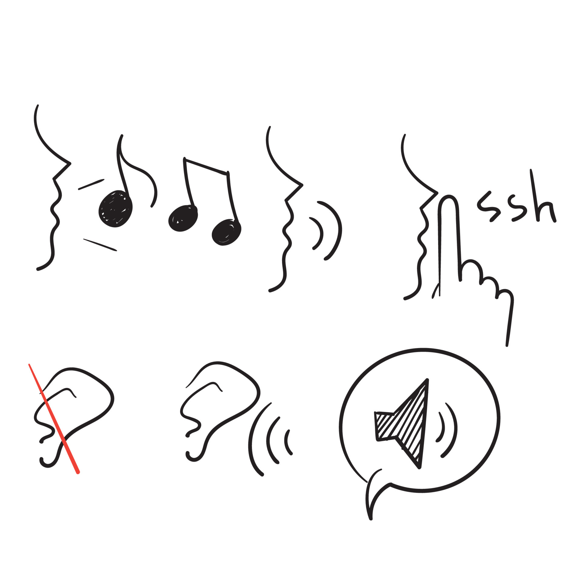 hand draw doodle Simple Set of Voice Related Vector Line Icons ...