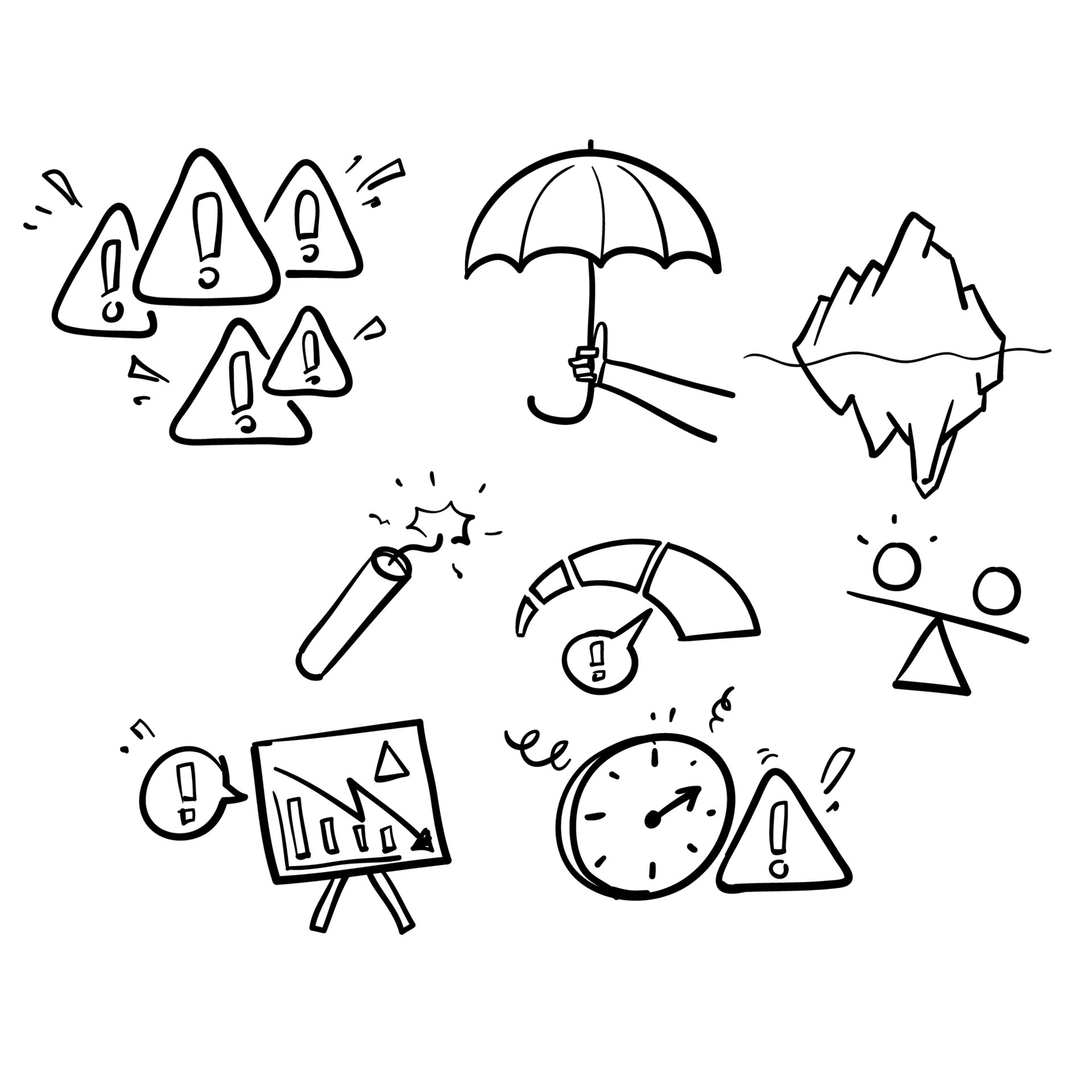Hand Drawn Doodle Simple Set Of Risk Management Related Vector Line Icons Contains Such Concept