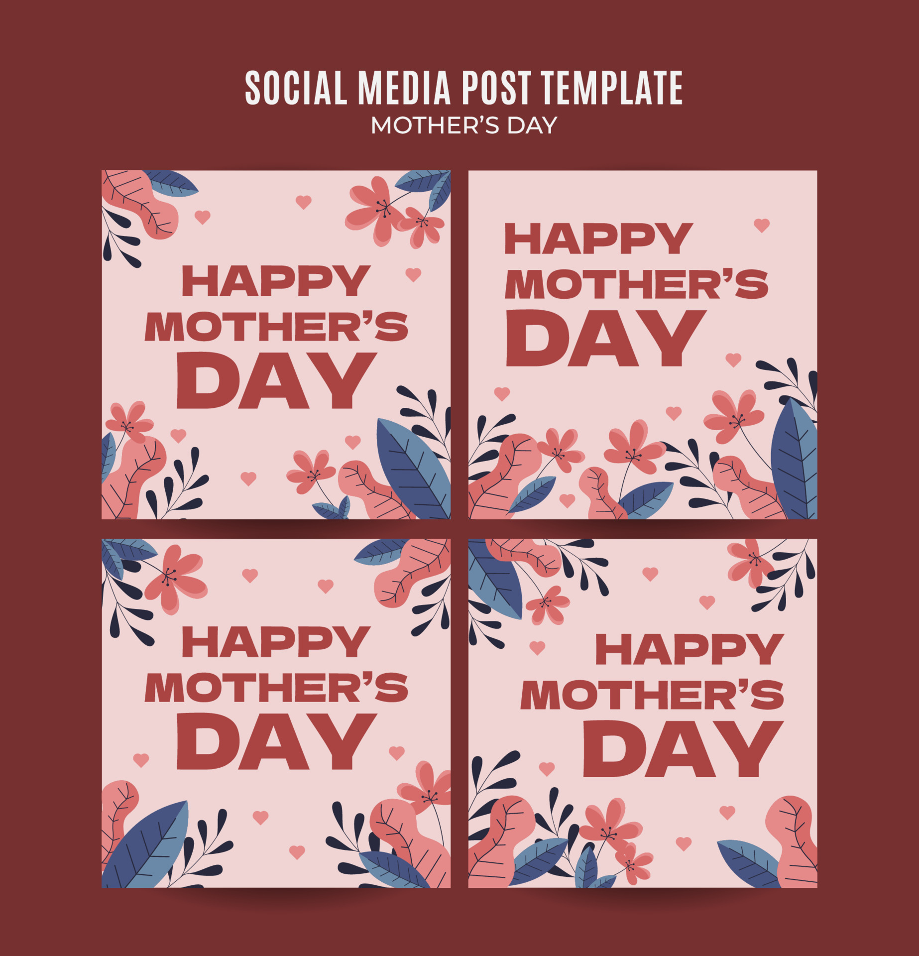 Happy Mothers Day Retro Web Banner For Social Media Square Poster