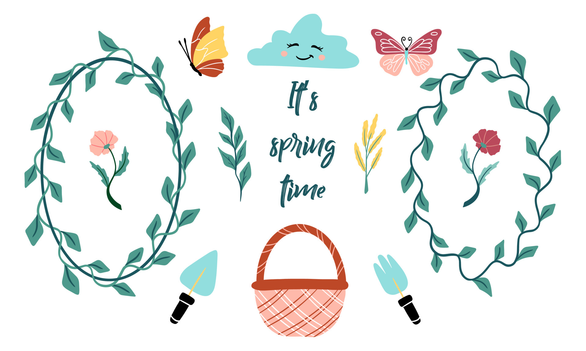 Spring set in soft colors. Elements for design. 7078839 Vector Art at ...