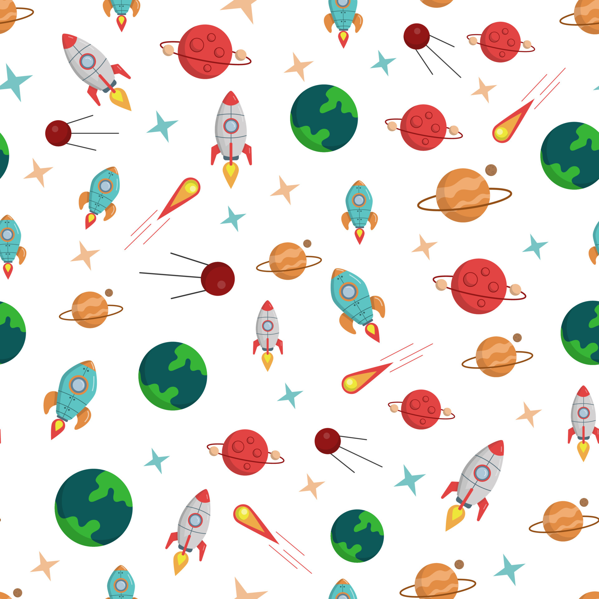 Seamless space pattern with isolated objects on a white background ...