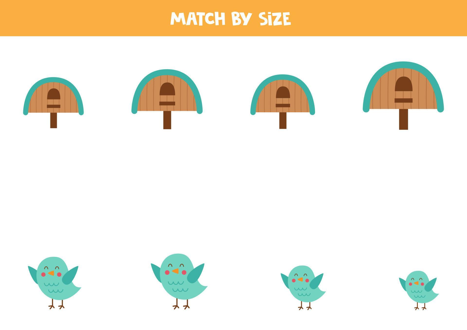 Matching game for preschool kids. Match birds and birdhouses by size ...