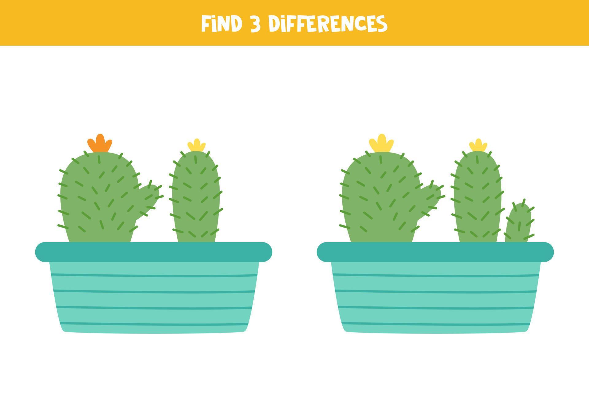 Find 3 differences between two cacti in pots. 7080903 Vector Art at ...