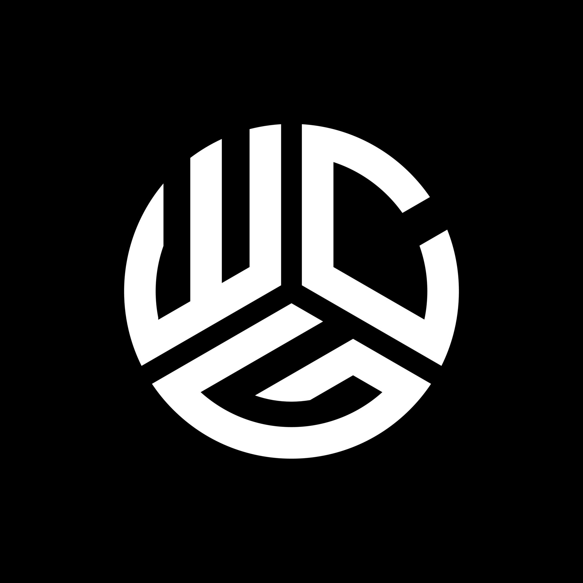 diseño de logotipo de letra wcg sobre fondo negro. concepto de logotipo de letra de iniciales ...