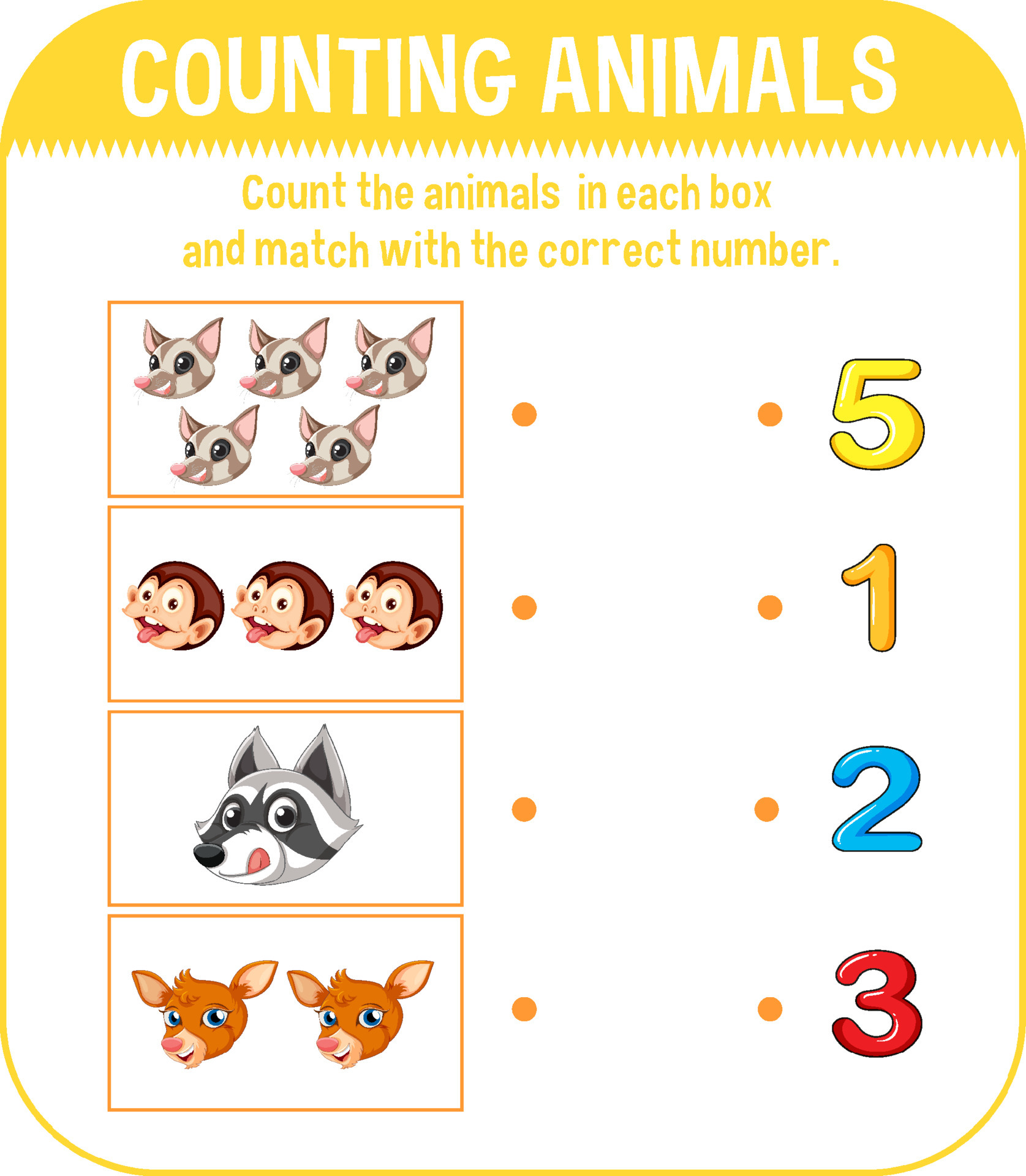 Worksheet design for counting animals 7092903 Vector Art at Vecteezy