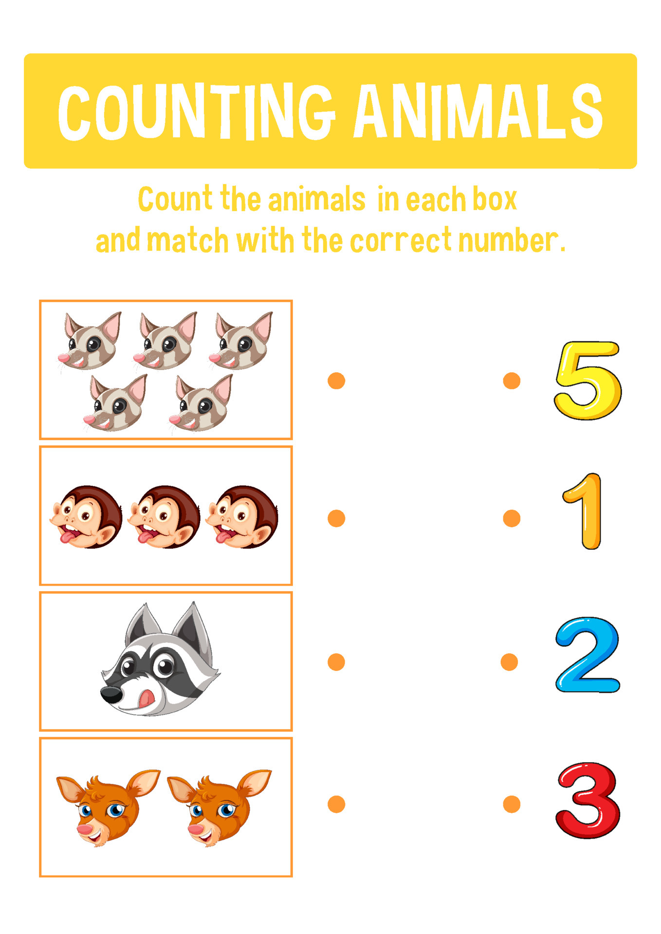Worksheet design for counting animals 7100904 Vector Art at Vecteezy