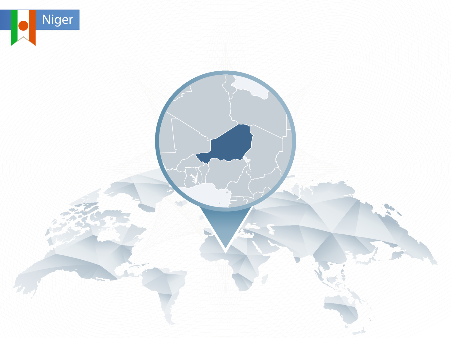 Abstract rounded World Map with pinned detailed Niger map. 7103560 ...