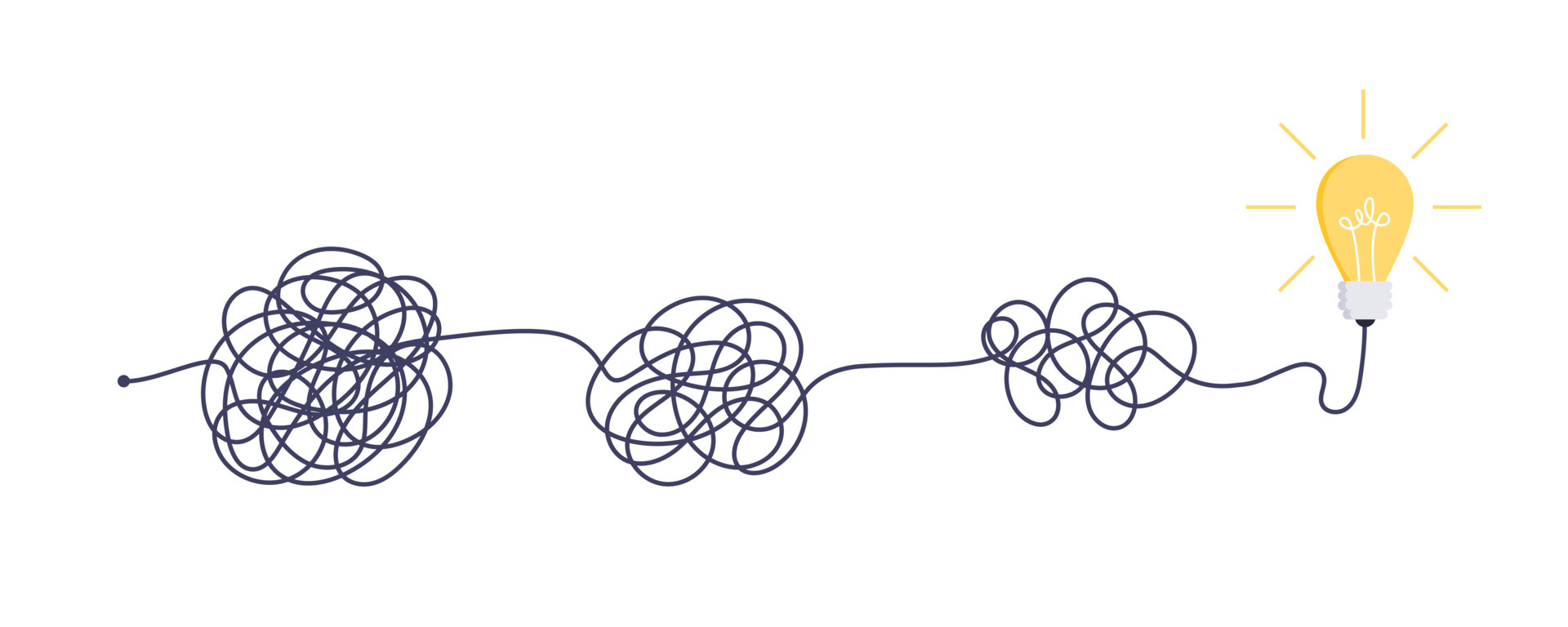 Complex easy simple way from start to idea. Chaos simplifying, problem ...