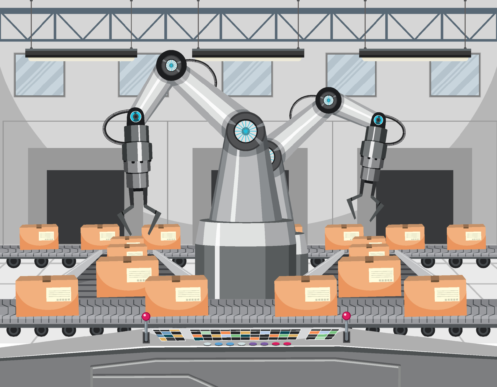 Automation industry concept with assembly line robots 7109253 Vector ...