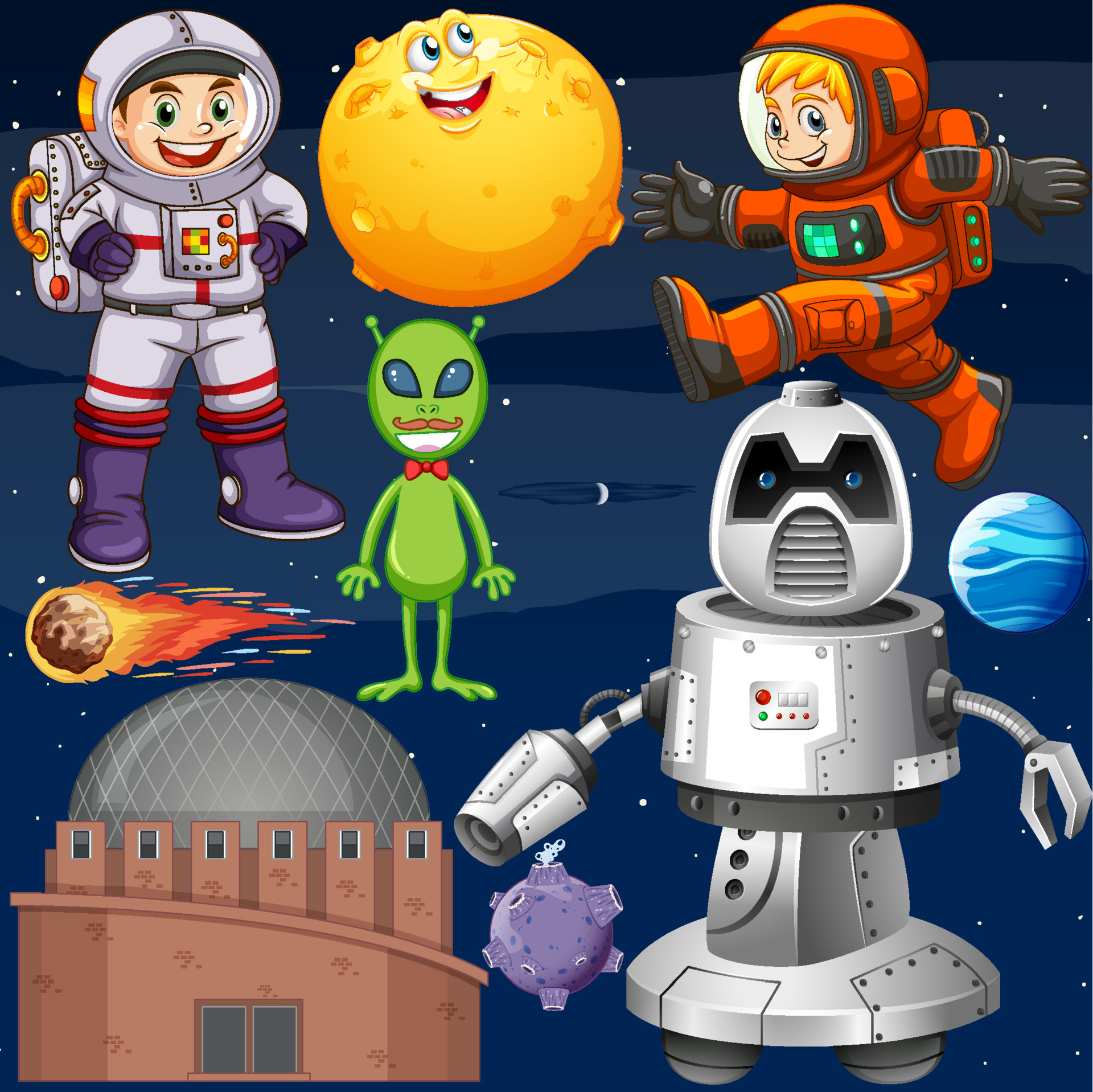 Set of space objects in space 7109448 Vector Art at Vecteezy