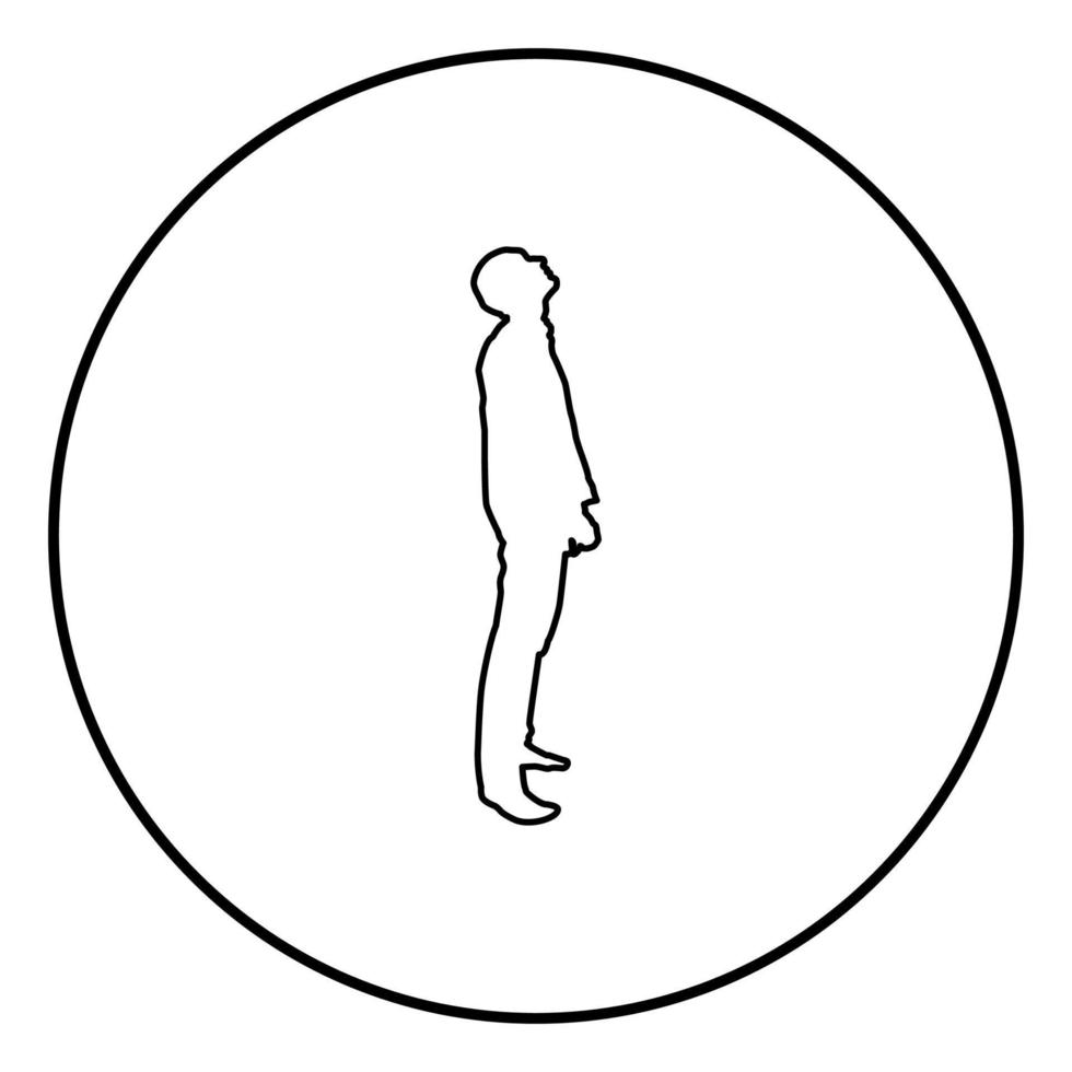Man looks up silhouette icon black color illustration in circle round ...