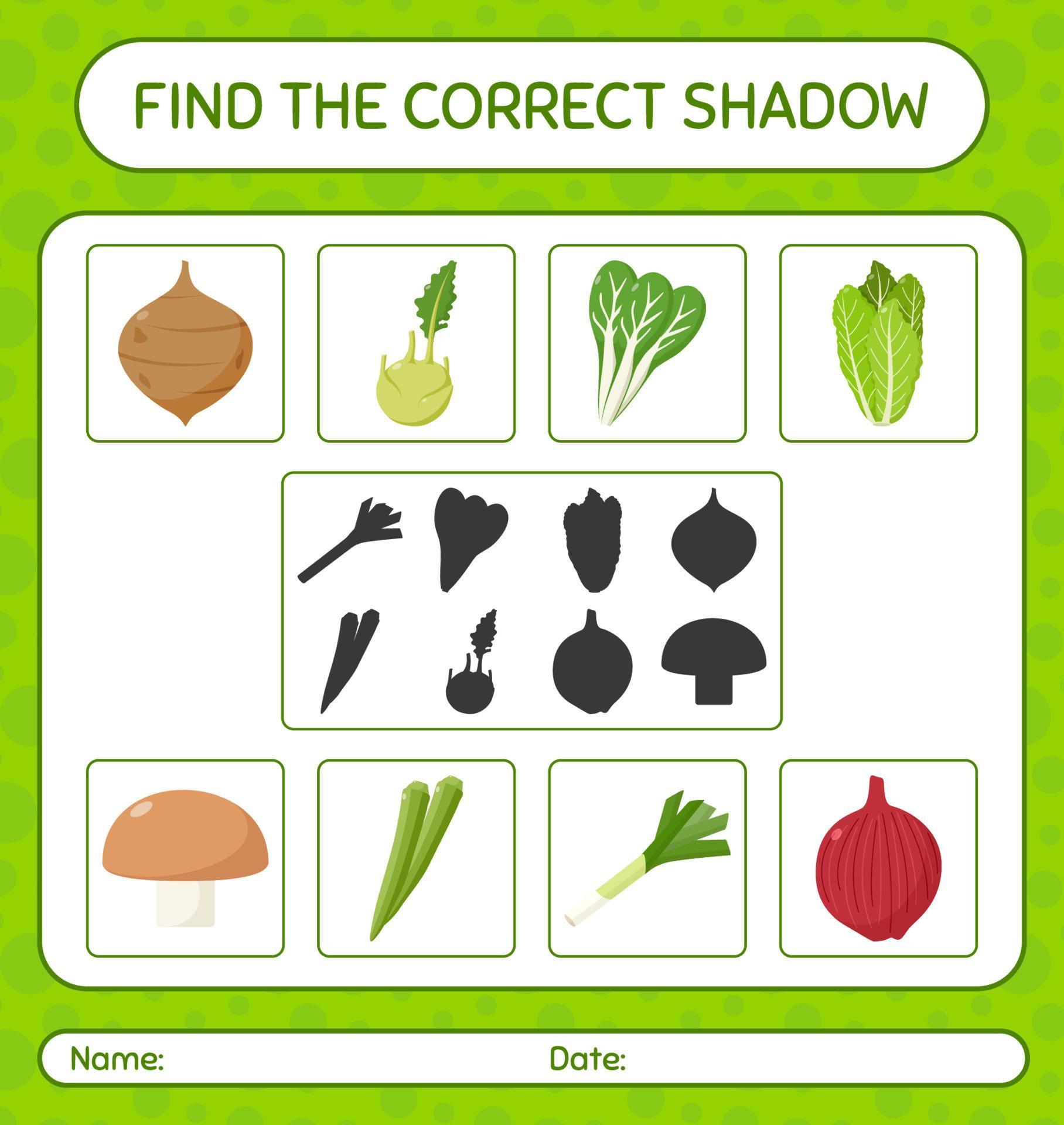 Find the correct shadows game with vegetables. worksheet for preschool ...