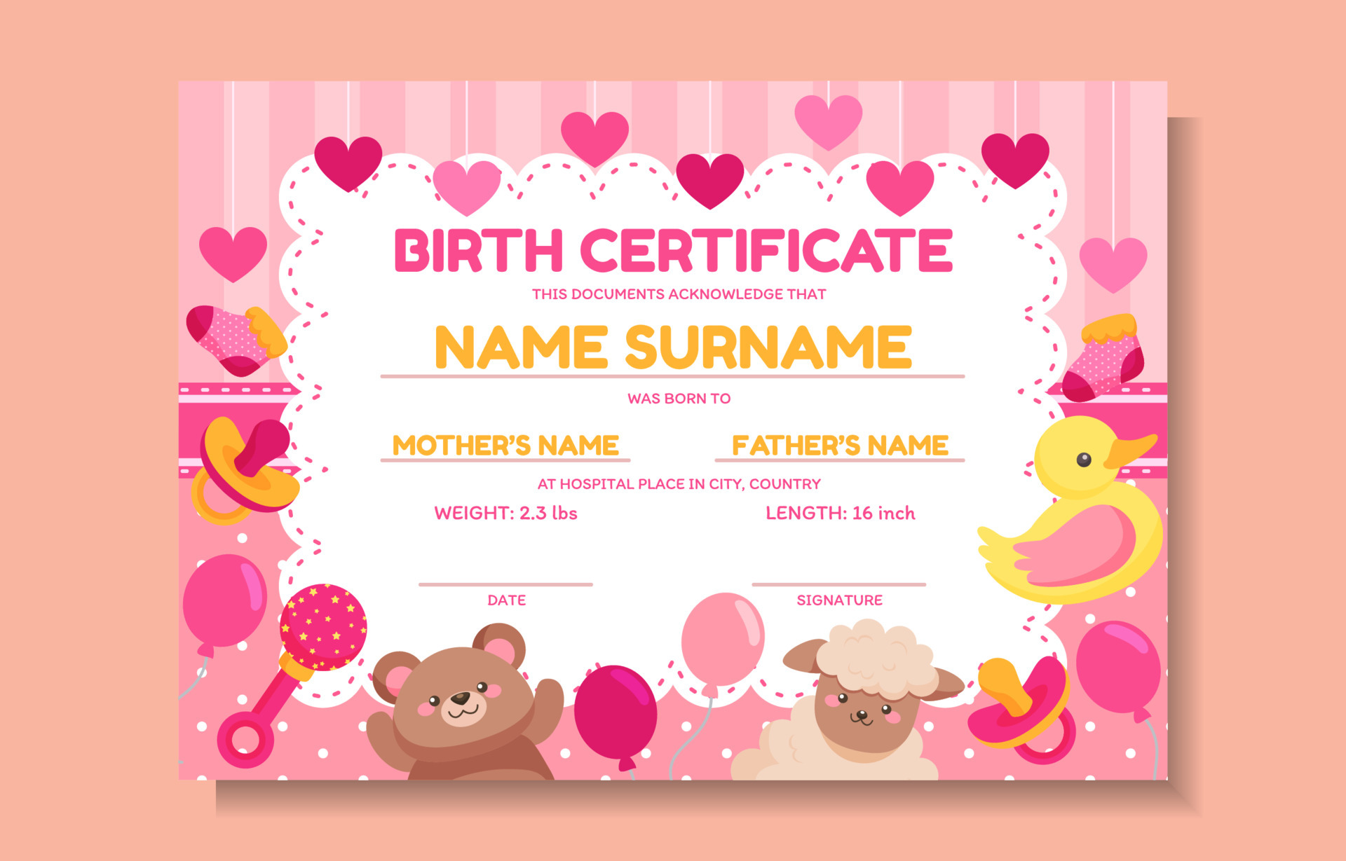 Girl Birth Certificate Template